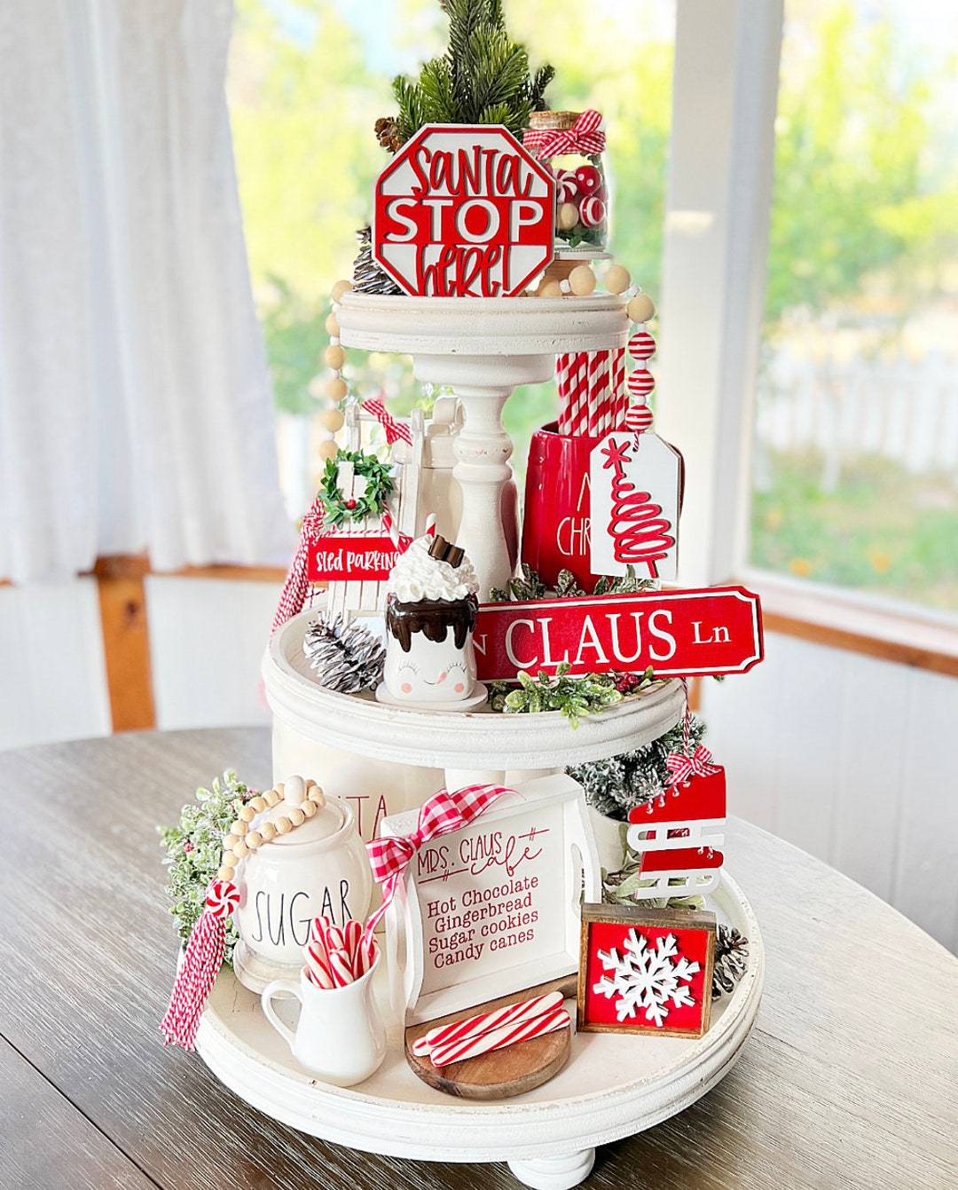 Christmas Tiered Tray Set Santa Themed, Red and White - 3D Signs ...