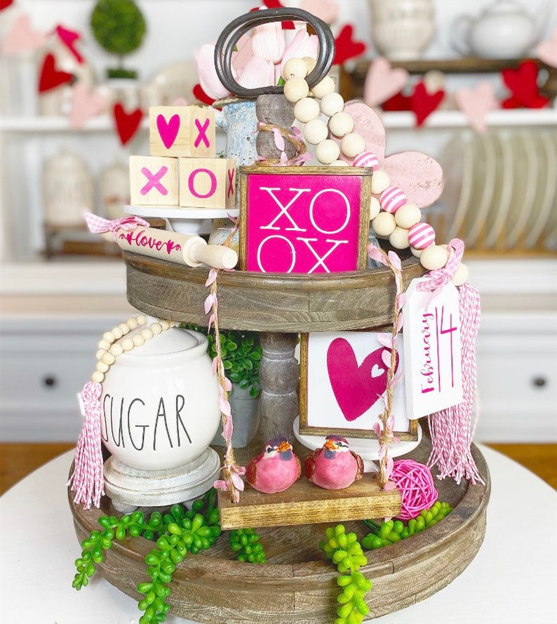 Pink Birds love Birds Tiered Tray Swings Valentines - Etsy
