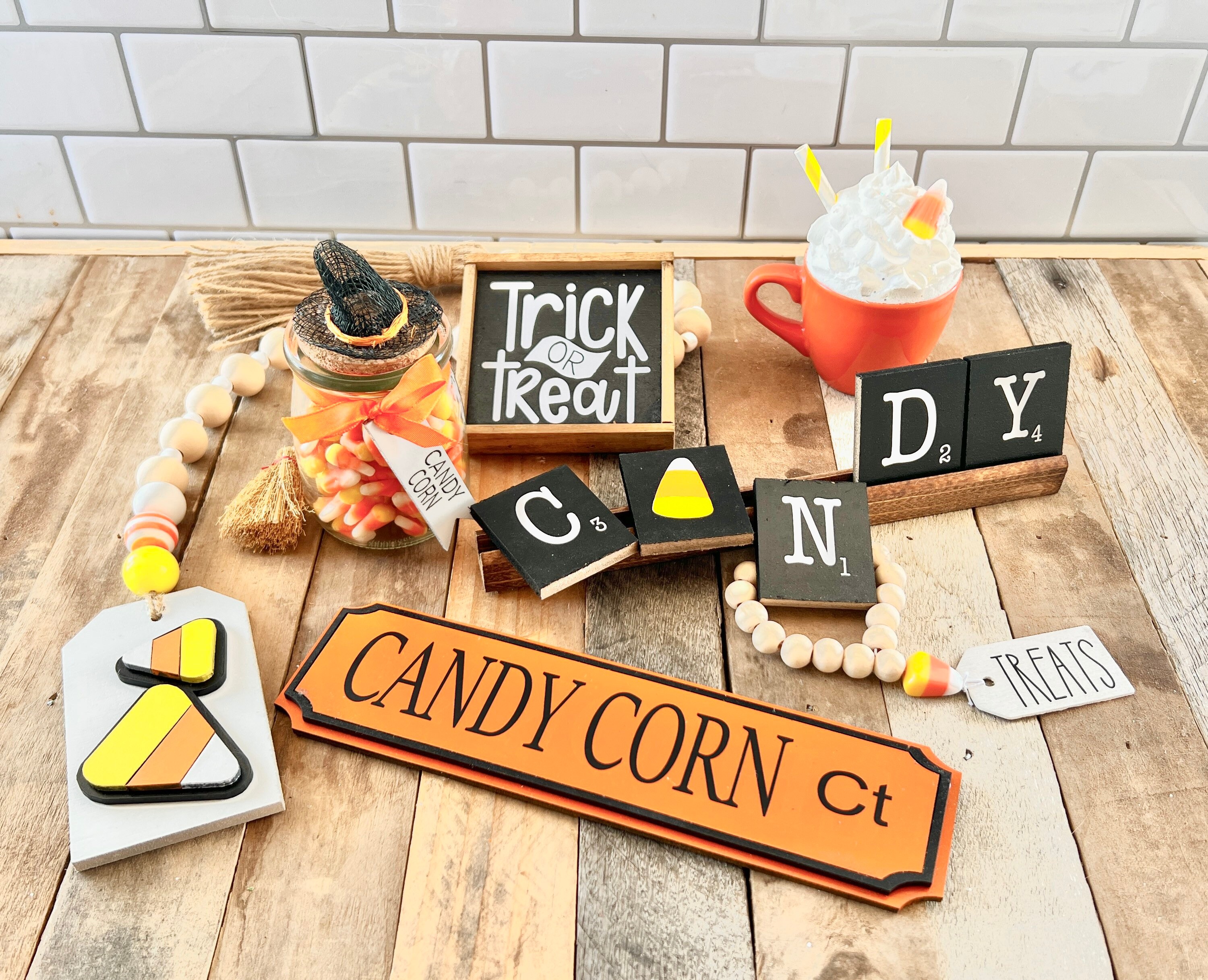 Candy Corn Halloween Decor / Fall Halloween Farmhouse Tiered Tray Set ...