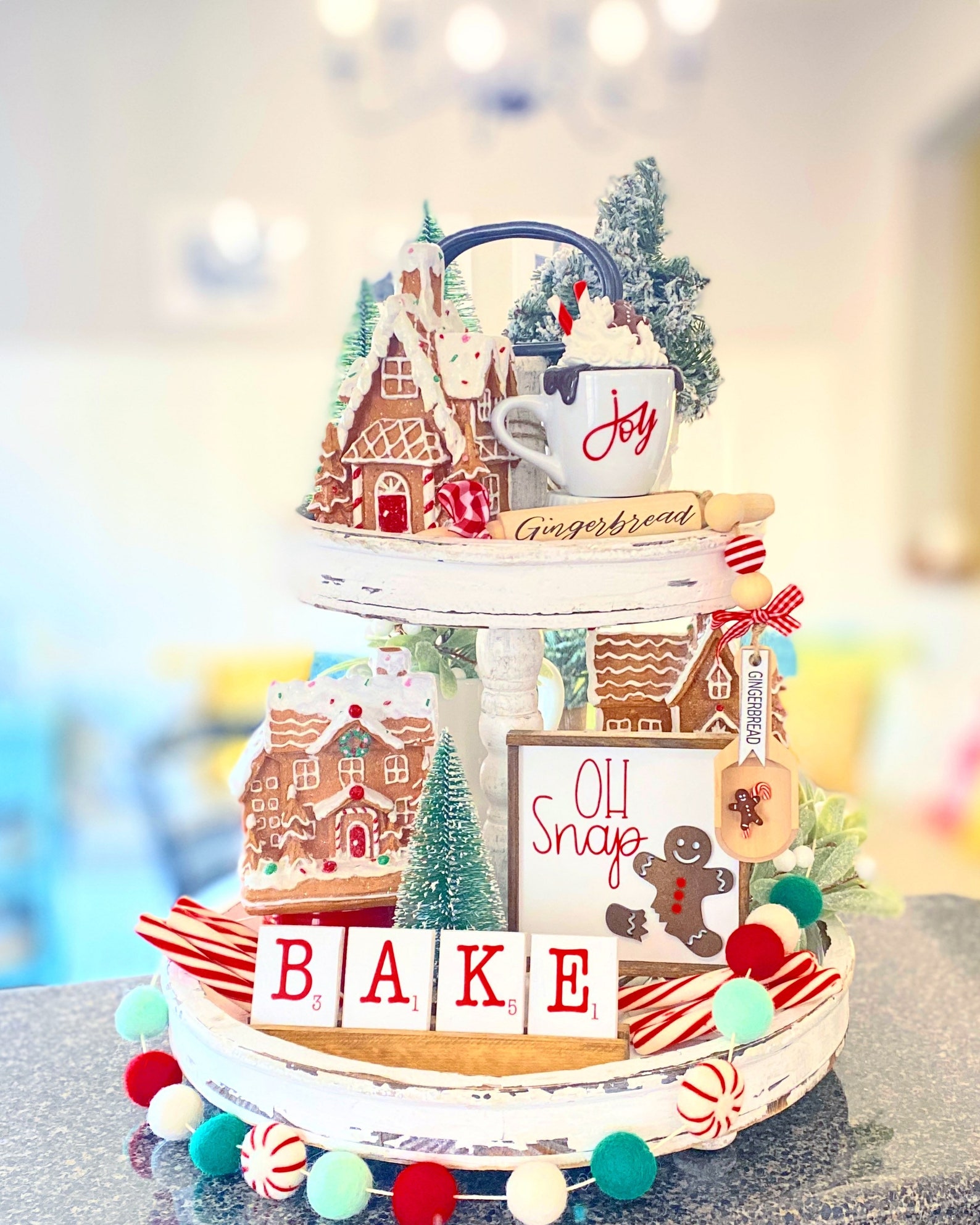 Gingerbread Tiered Tray Set - Mini Mug Canister Scoop, Rolling Pin ...