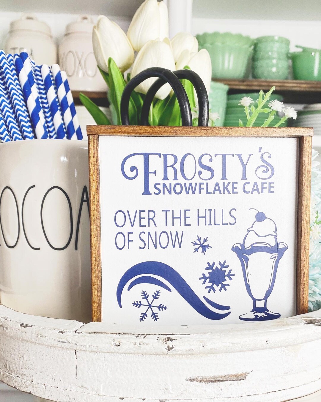 Frosty’s Snowflake Cafe Sign. Winter, Snow, Christmas - Blue and White ...