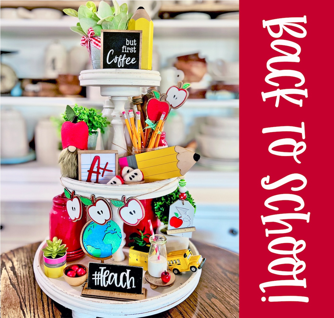 Teacher & Homeschool Themed Tiered Tray Set! Small Plaque is Custom ...