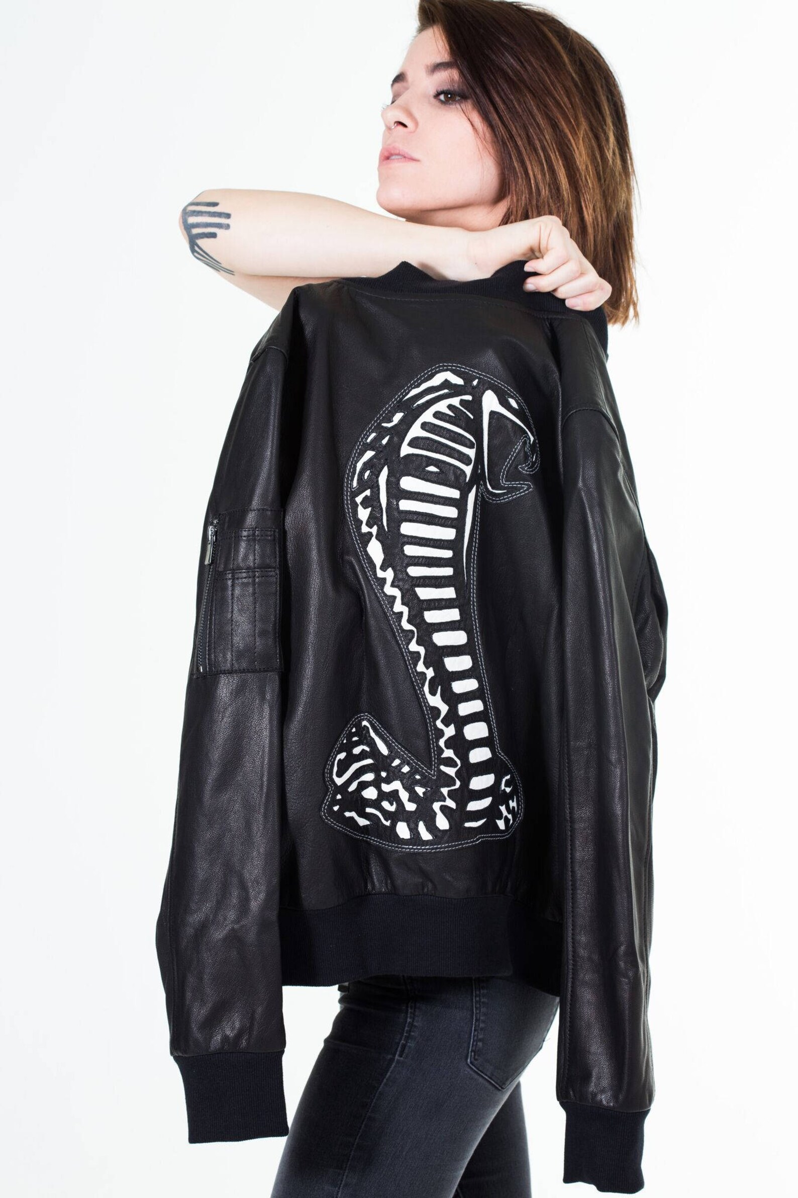 Cobra Cult Black Leather Bomber Jacket - Etsy