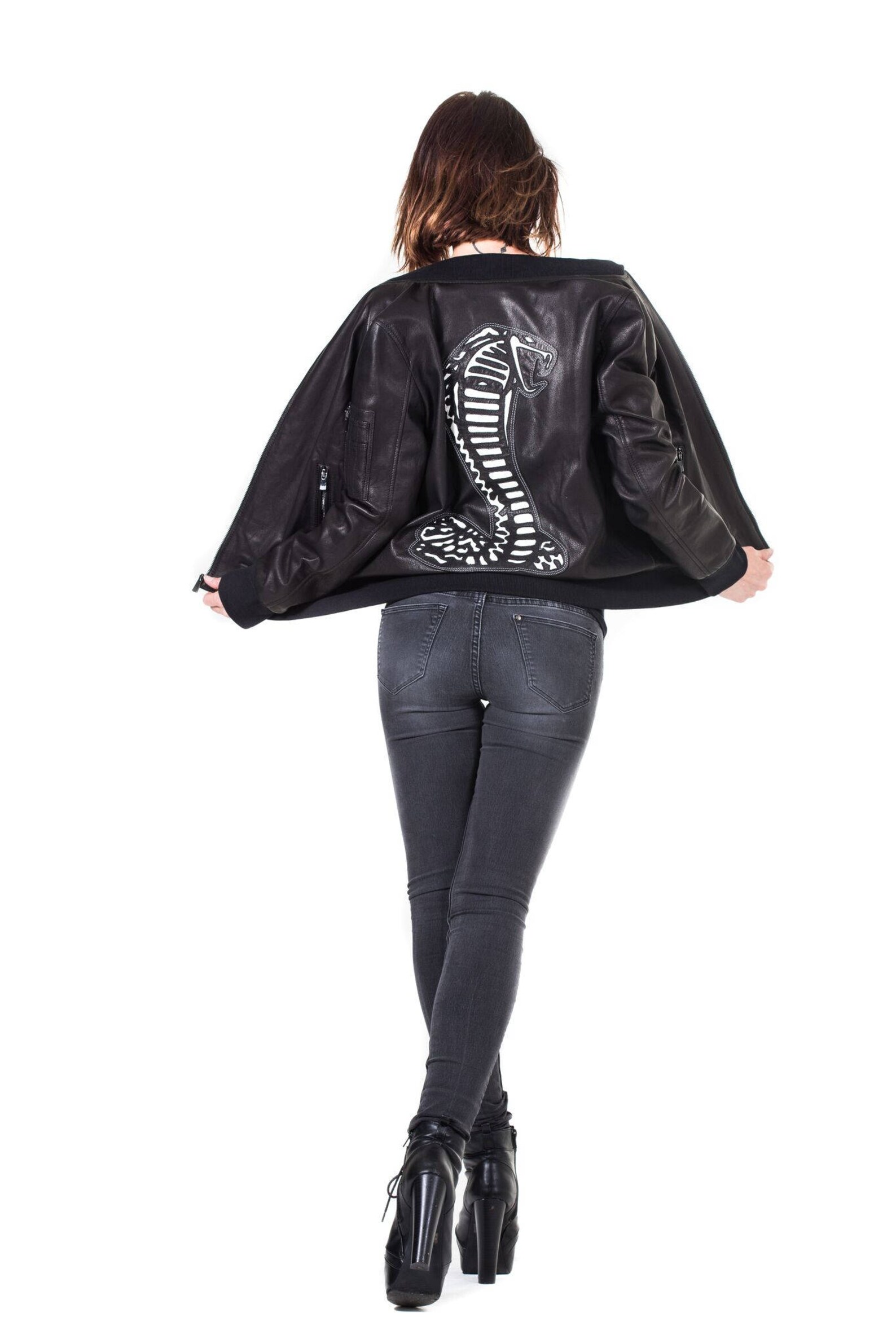 Cobra Cult Black Leather Bomber Jacket - Etsy