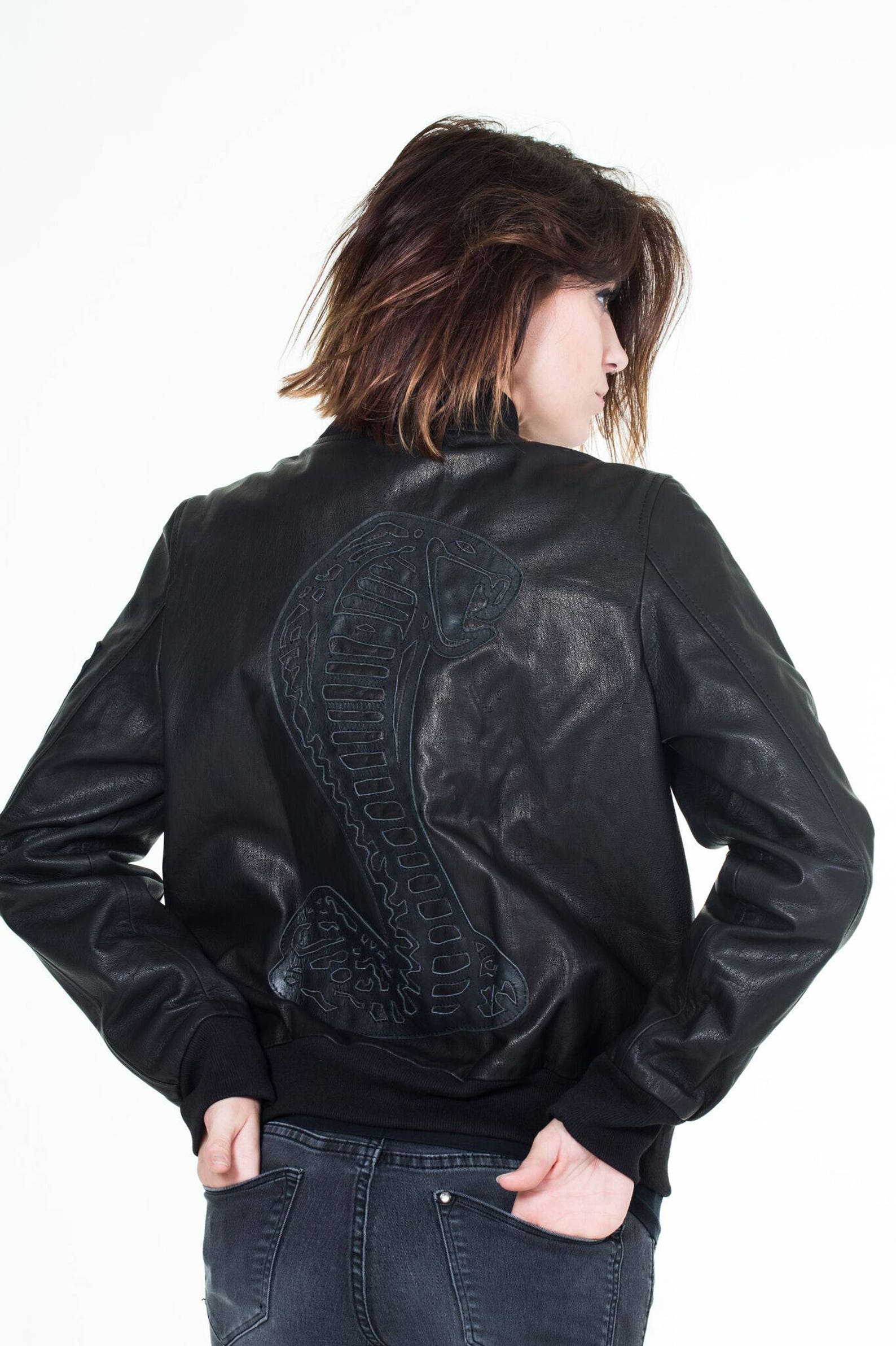 Cobra Cult Black Leather Bomber Jacket - Etsy