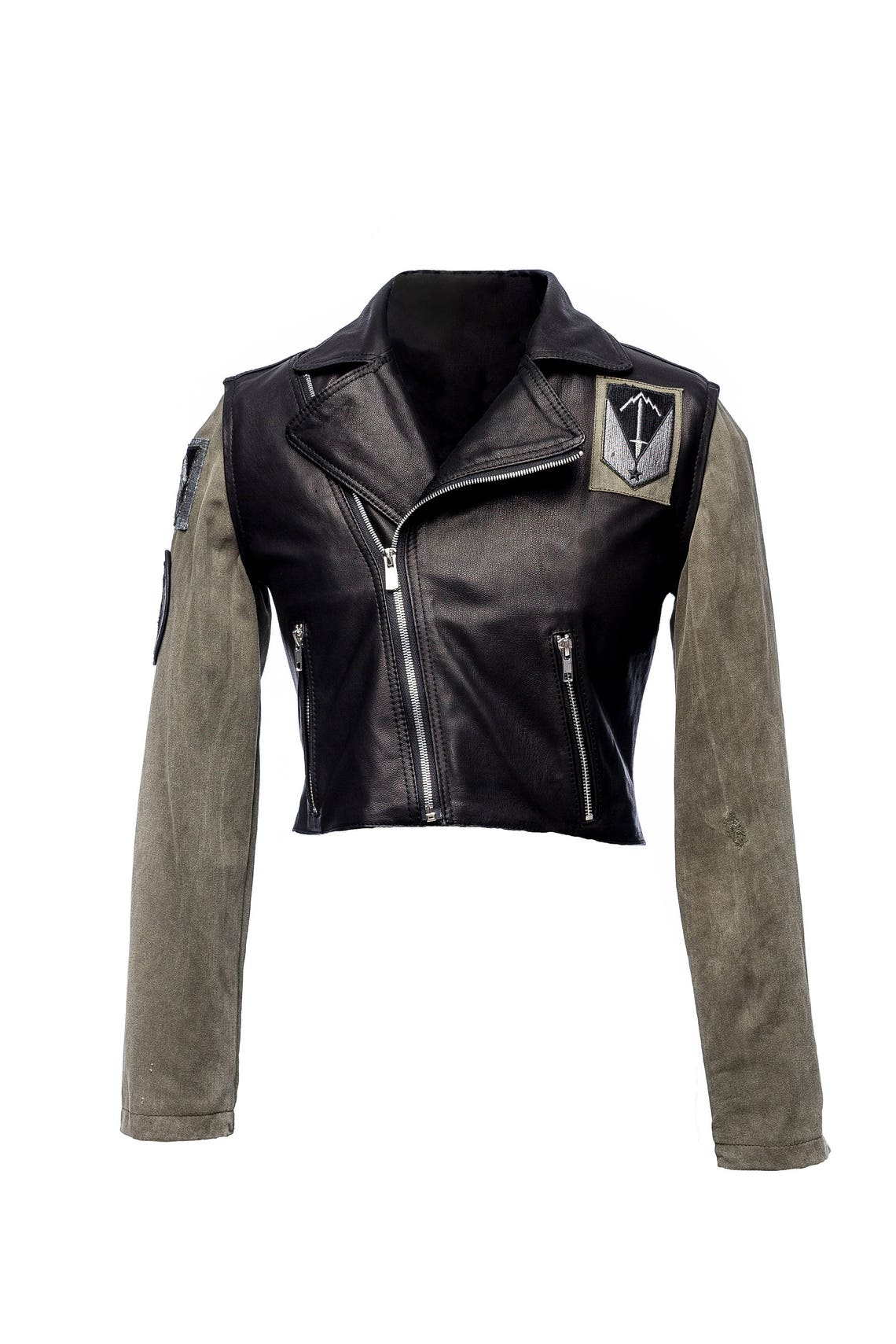 Military X Cropped Leather Biker Jacket - Etsy