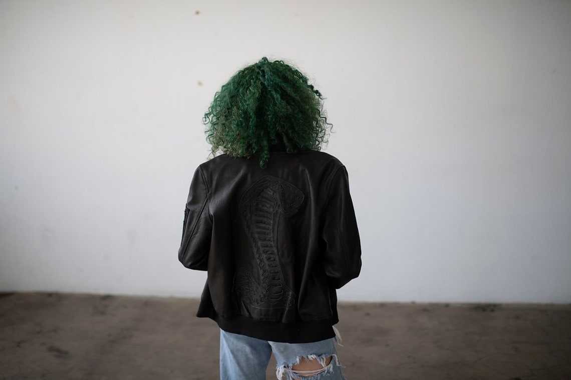 Cobra Cult Black Leather Bomber Jacket - Etsy