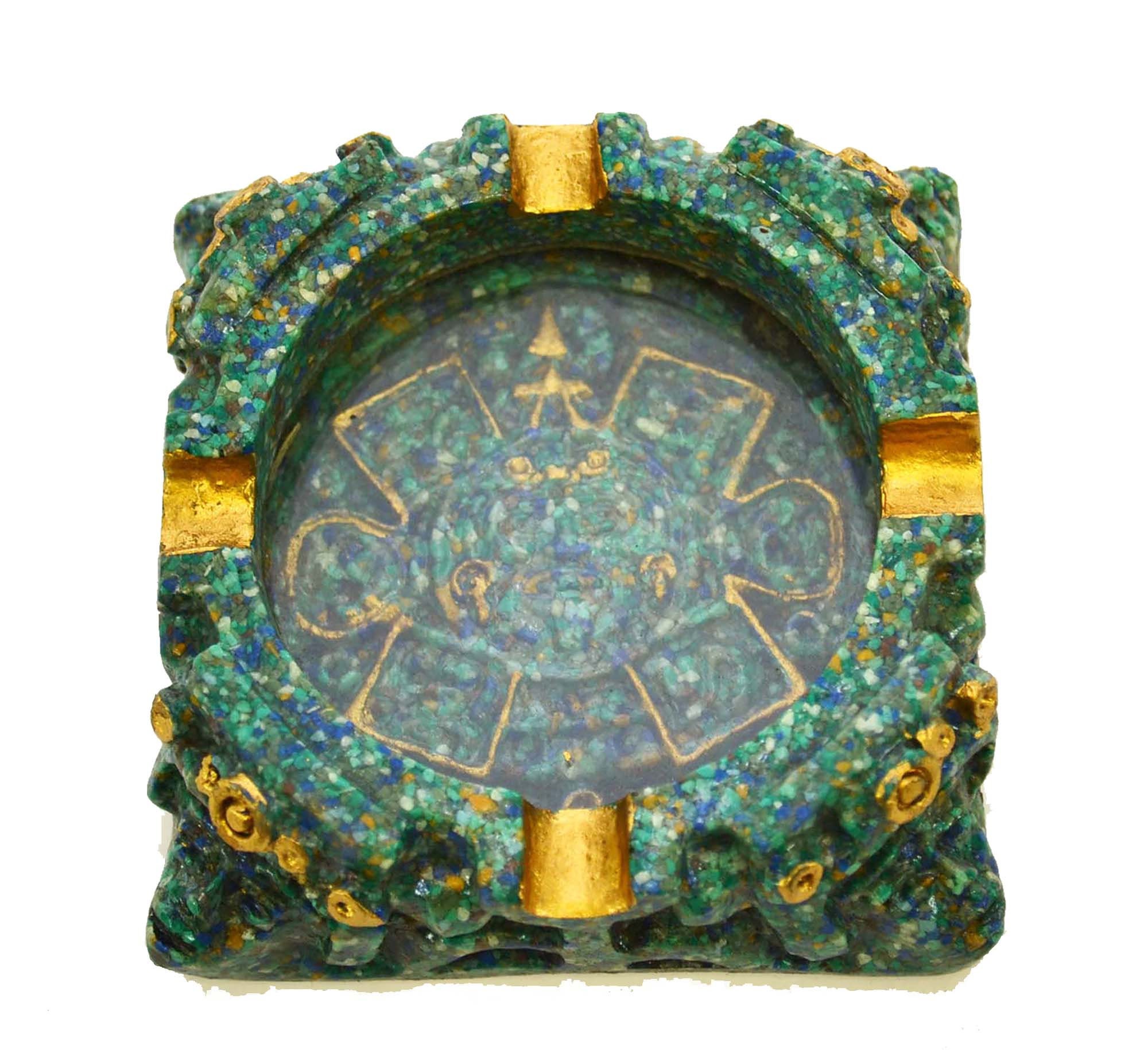 Vintage Aztec/mayan Malachite Composite Ashtray, Piedra Del Sol- 3.5 X ...