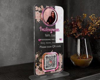 QR Code Social Media Sign W/ Wood Stand 6.5 X 7.75 Logo Optional ...