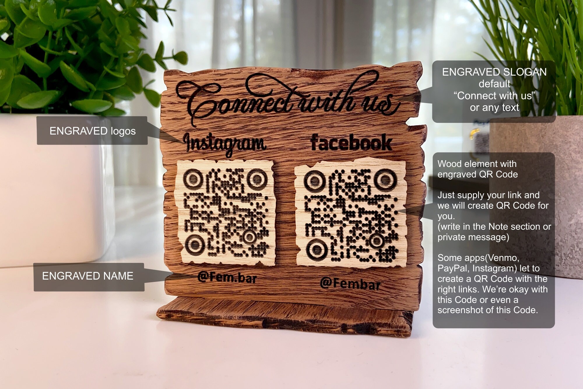 Old Wood Sign With Engraved QR Code Wood QR Code Sign Social - Etsy