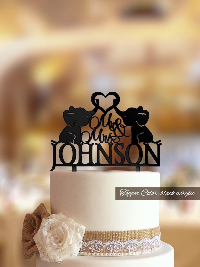 Wedding Cake Topper With Little Elephants. Bride and Groom - Etsy