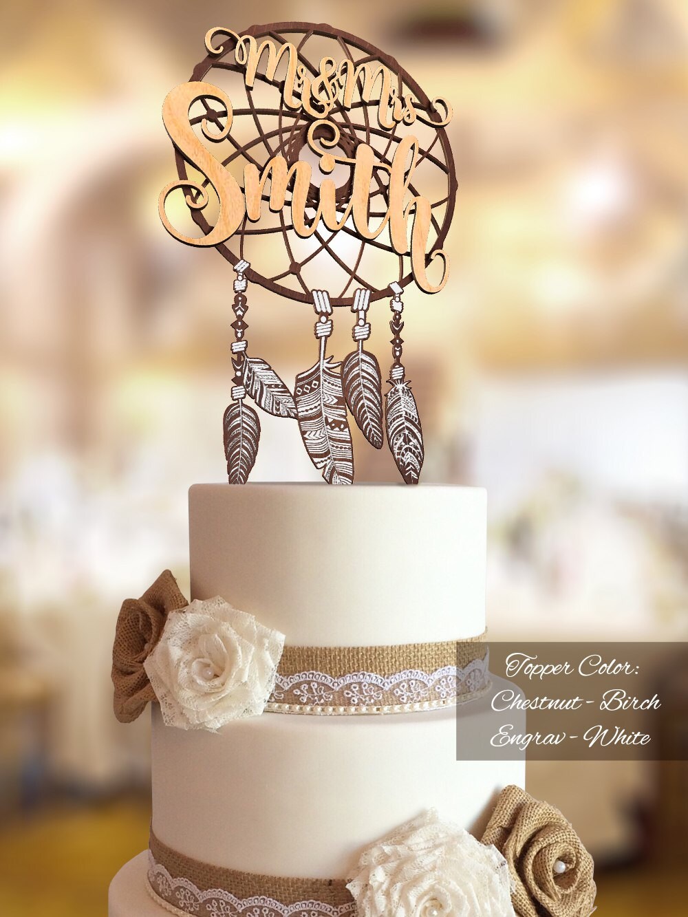 Boho Cake Topper. Boho Wedding Cake Topper. Mr and Mrs Custom Surname ...