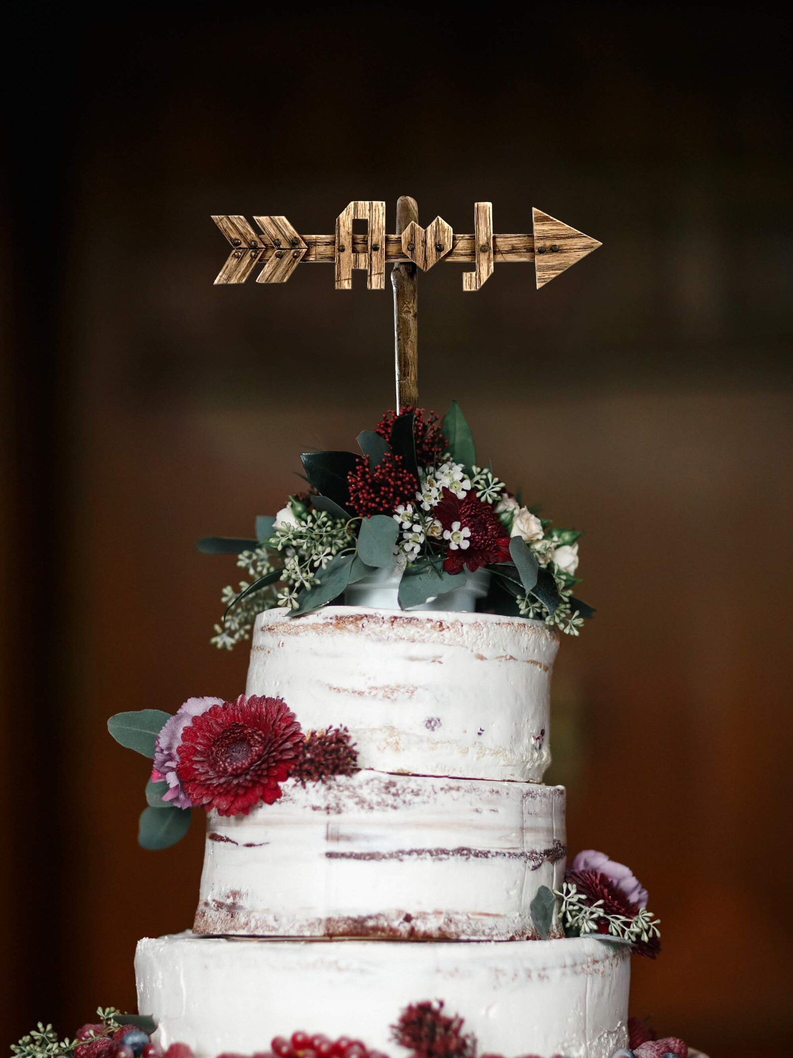 Rustic Wedding Arrow Cake Topper.personalization Initials Cake Topper ...