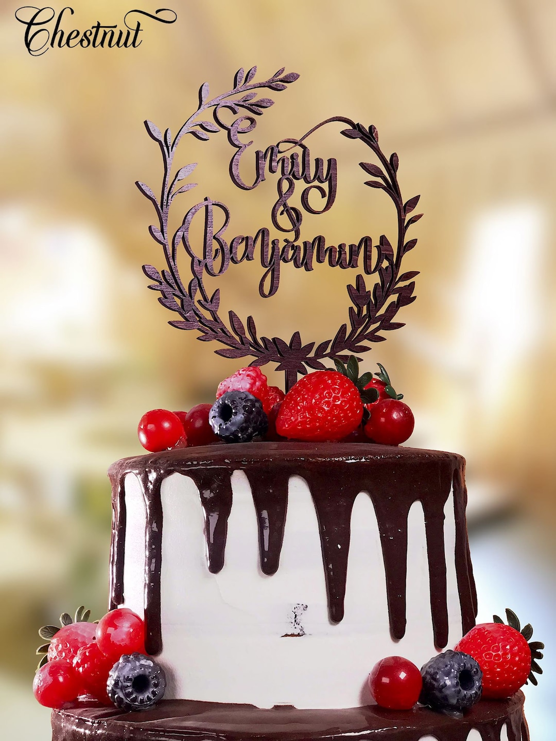 Name Cake Topper Wedding With Wreath, Names Wedding Cake Topper Gold ...