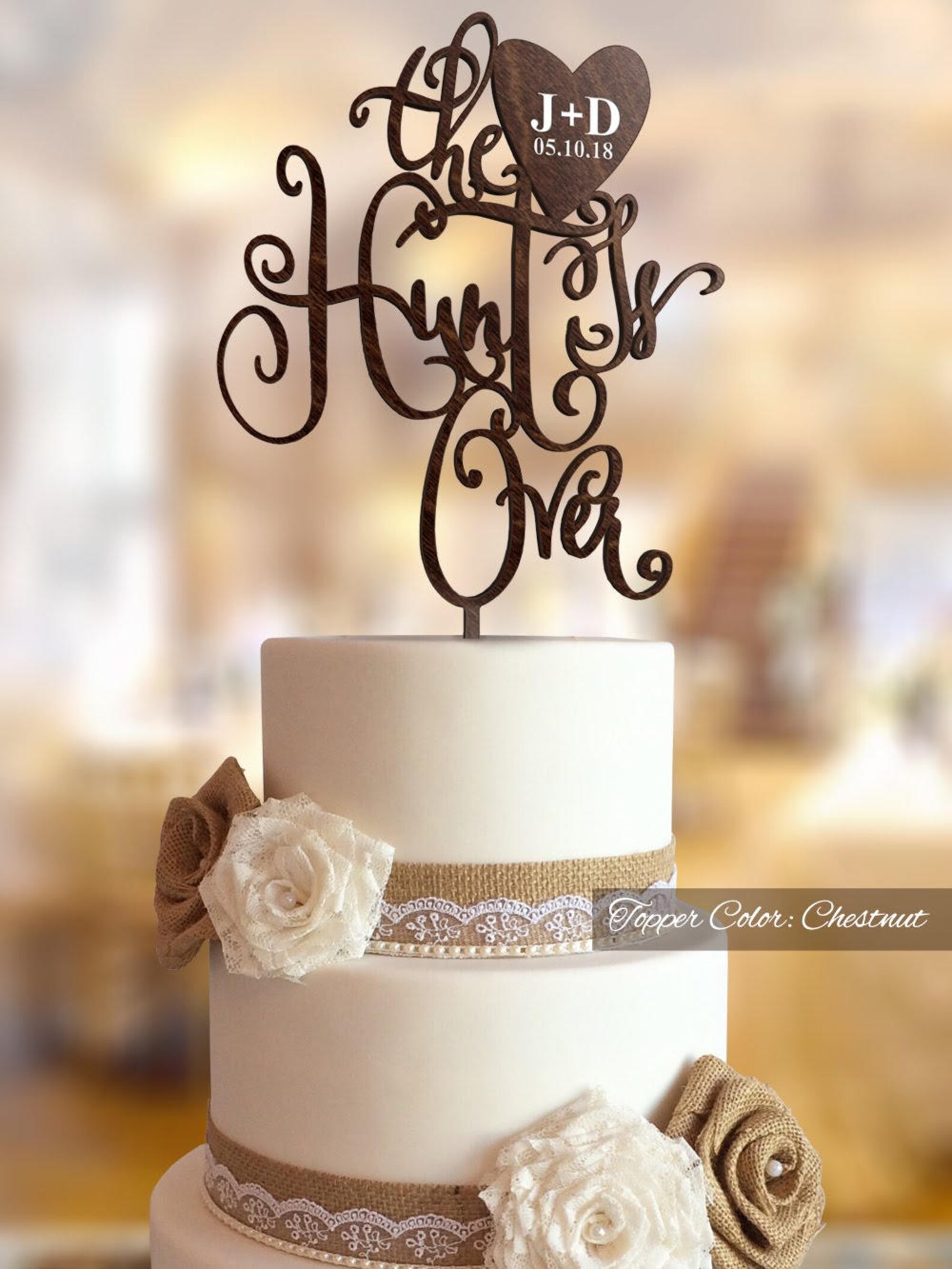 The Hunt is Over Wedding Cake Topper. Engraved Initials of the | Etsy