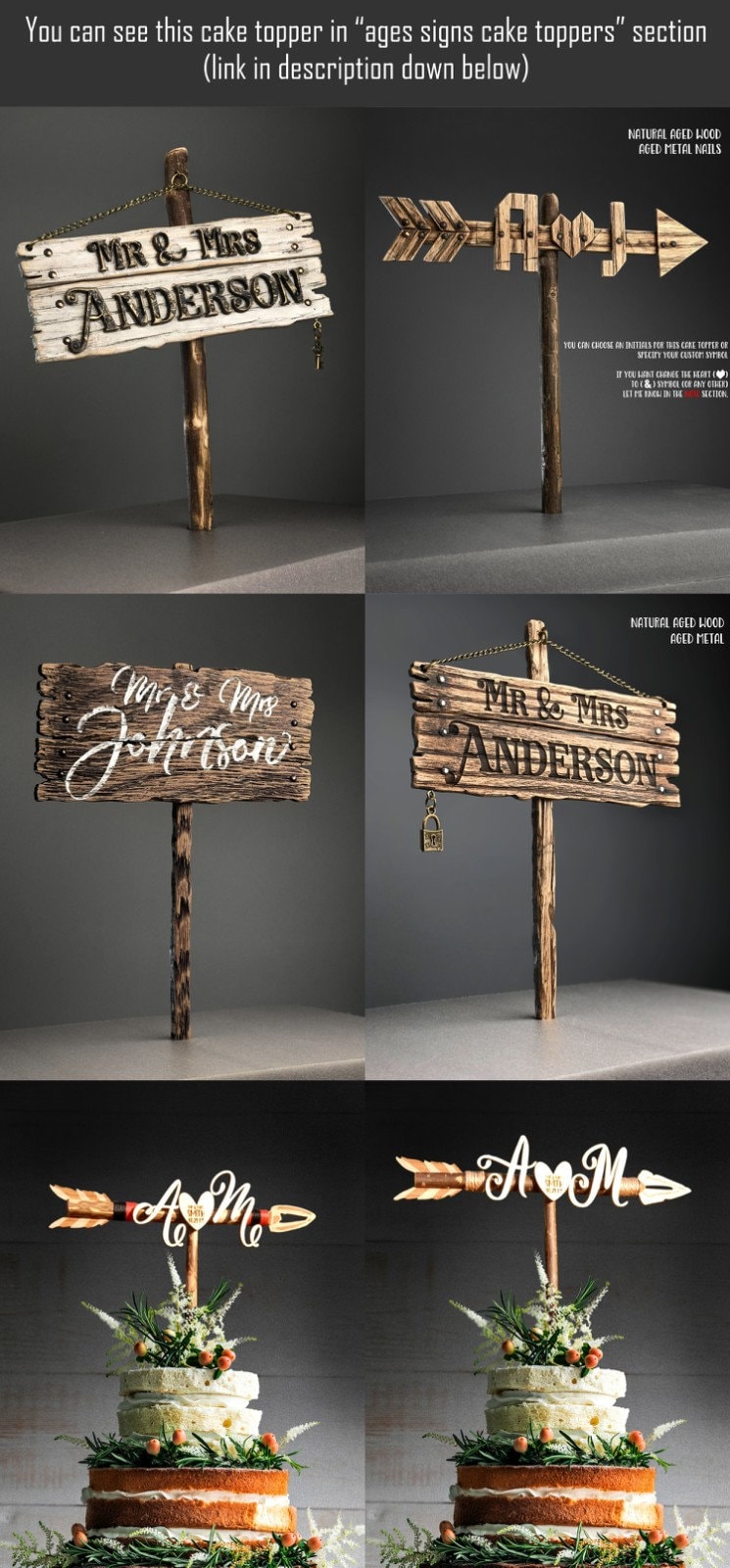 Wedding cake topper sign made of wood in an old rustic style. | Etsy