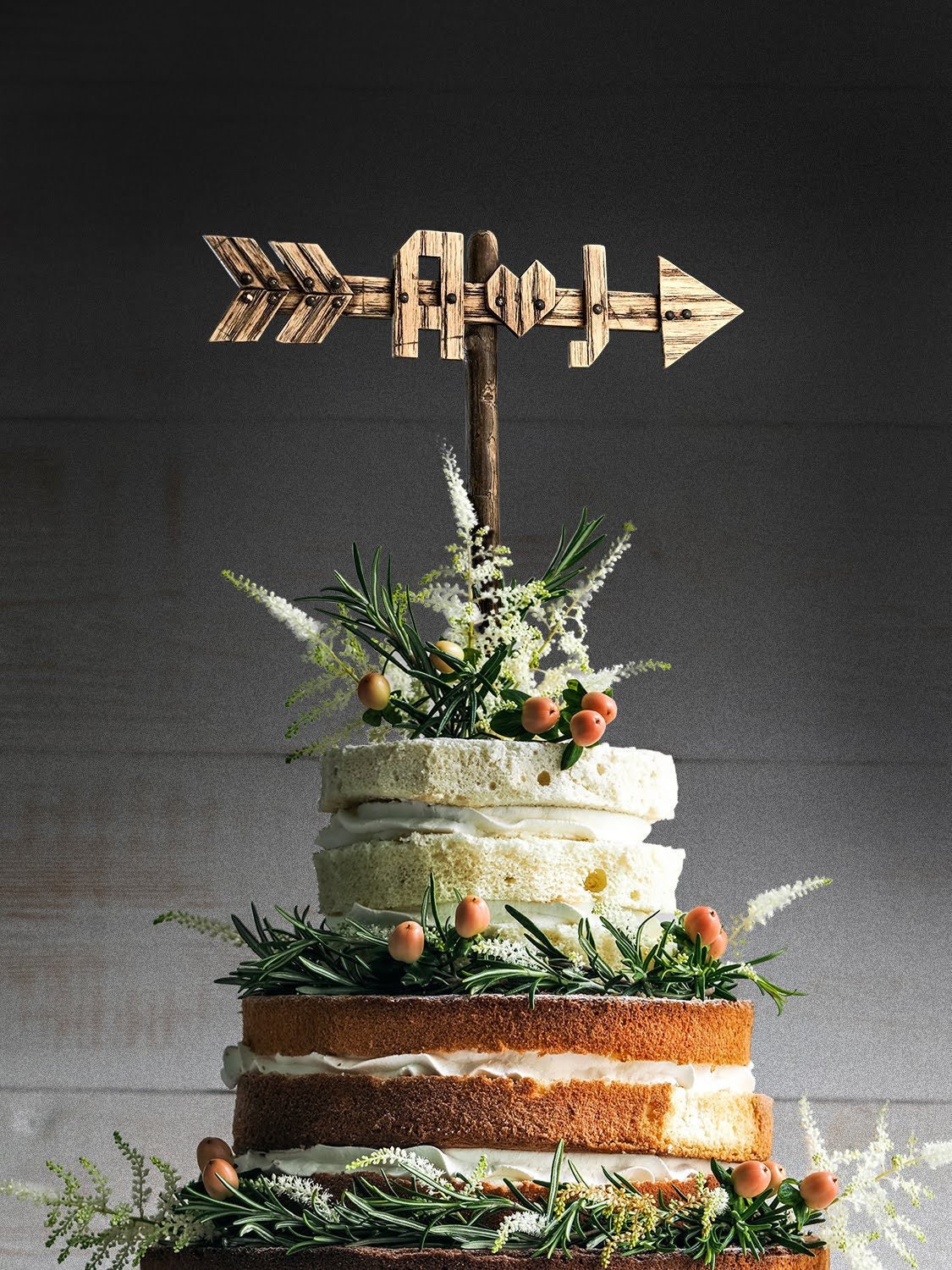 Rustic Wedding Arrow Cake Topper.personalization Initials Cake Topper ...