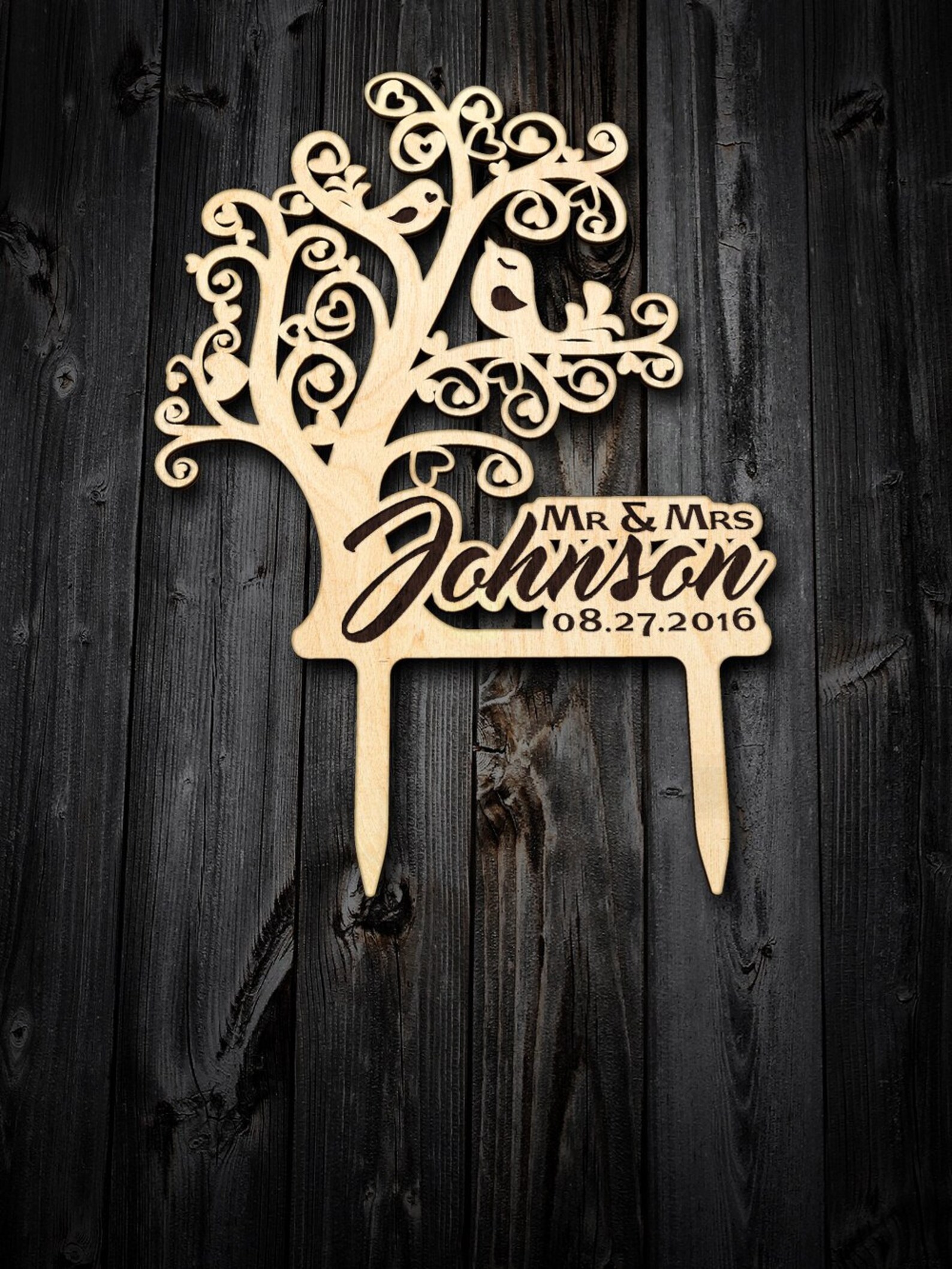 Rustic Cake Topper Wooden Cake Toppers Birds and Tree Custom | Etsy