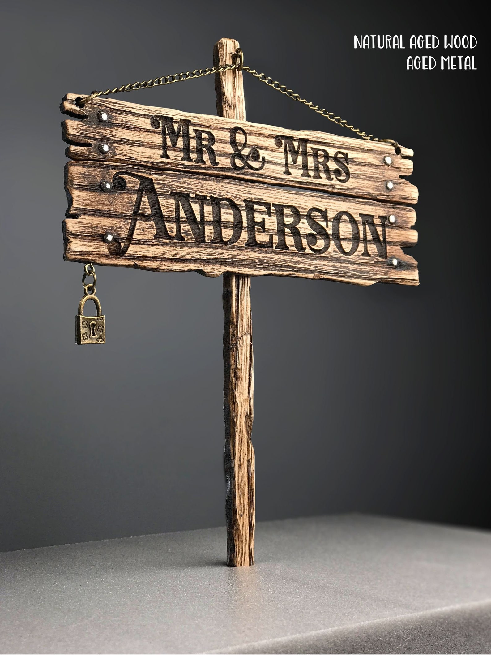 Wedding cake topper sign made of wood in an old rustic style. | Etsy