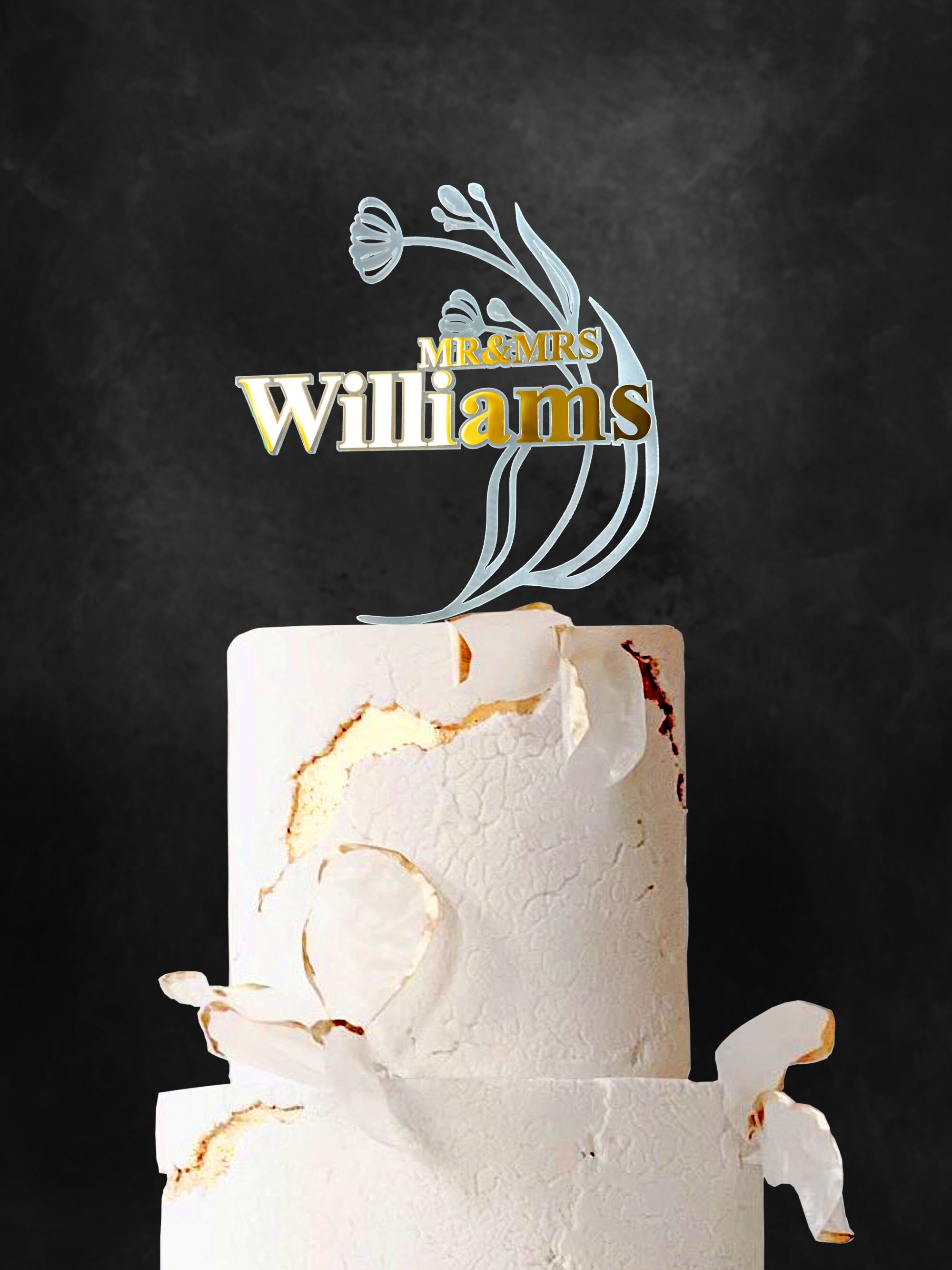 Gold Wedding Cake Topper. Frosted Acrylic and Gold or Silver - Etsy Norway