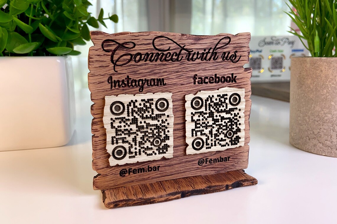Old Wood Sign With Engraved QR Code Wood QR Code Sign Social - Etsy
