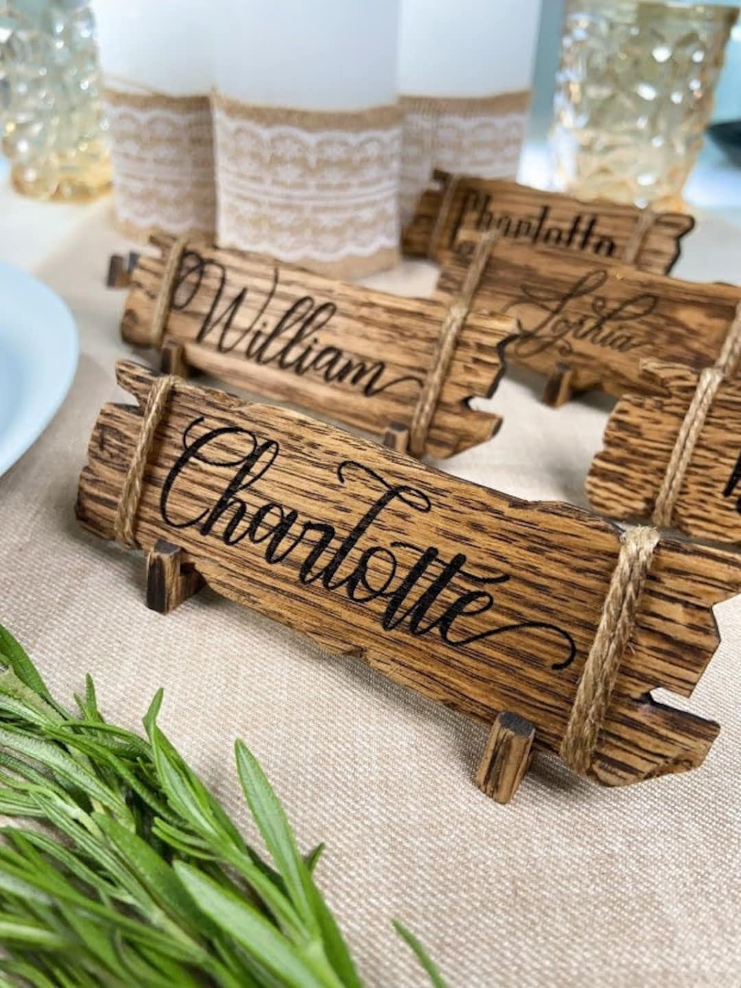 Wedding Place Cards, Personalized Wood Name Cards, Rustic Oak Table ...