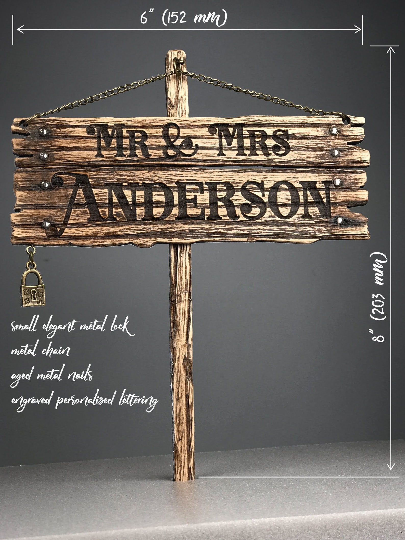 Wedding cake topper sign made of wood in an old rustic style. | Etsy