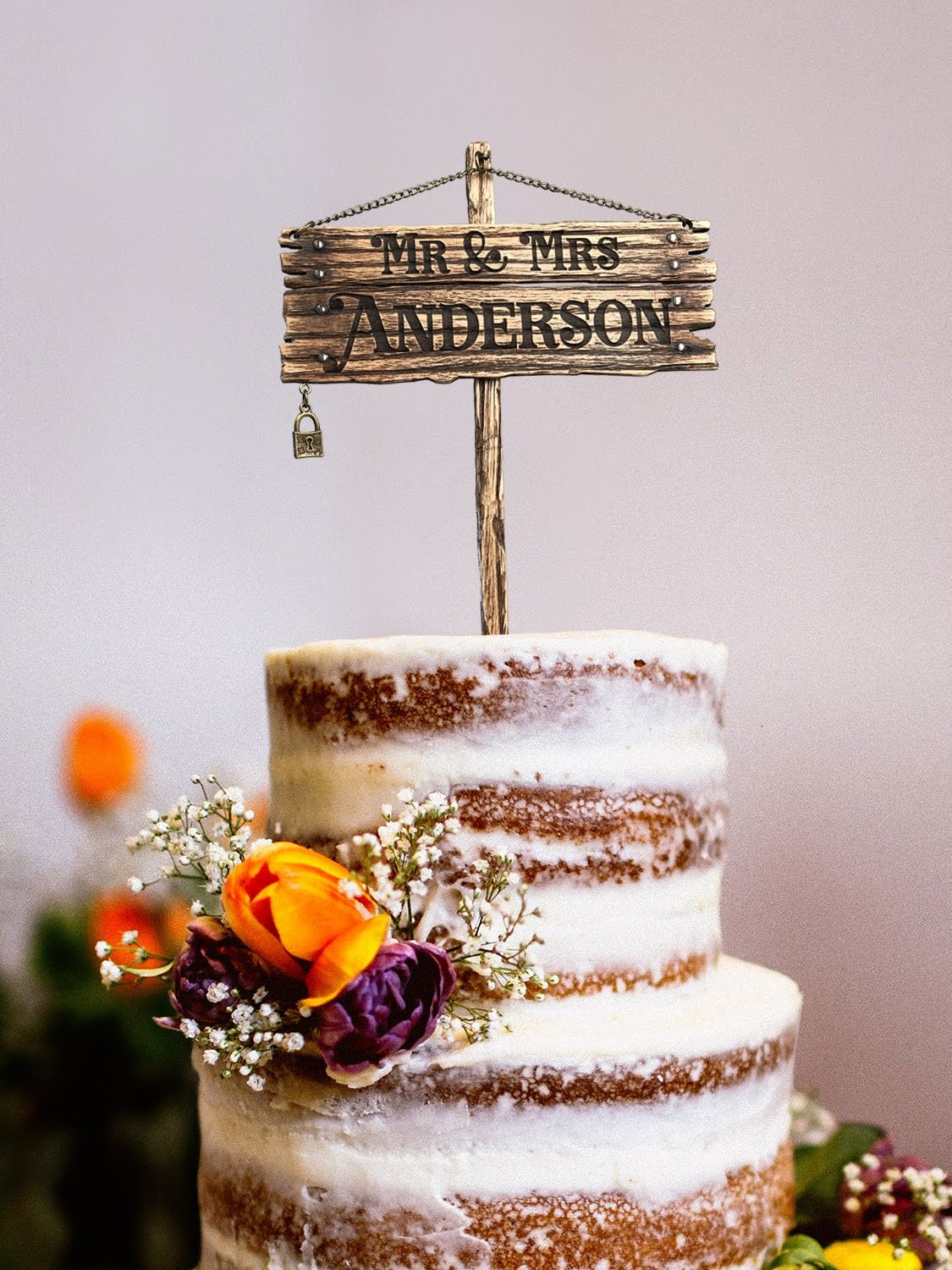 Wedding cake topper sign made of wood in an old rustic style. | Etsy