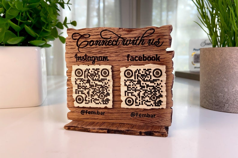 Old Wood Sign With Engraved QR Code Wood QR Code Sign Social - Etsy