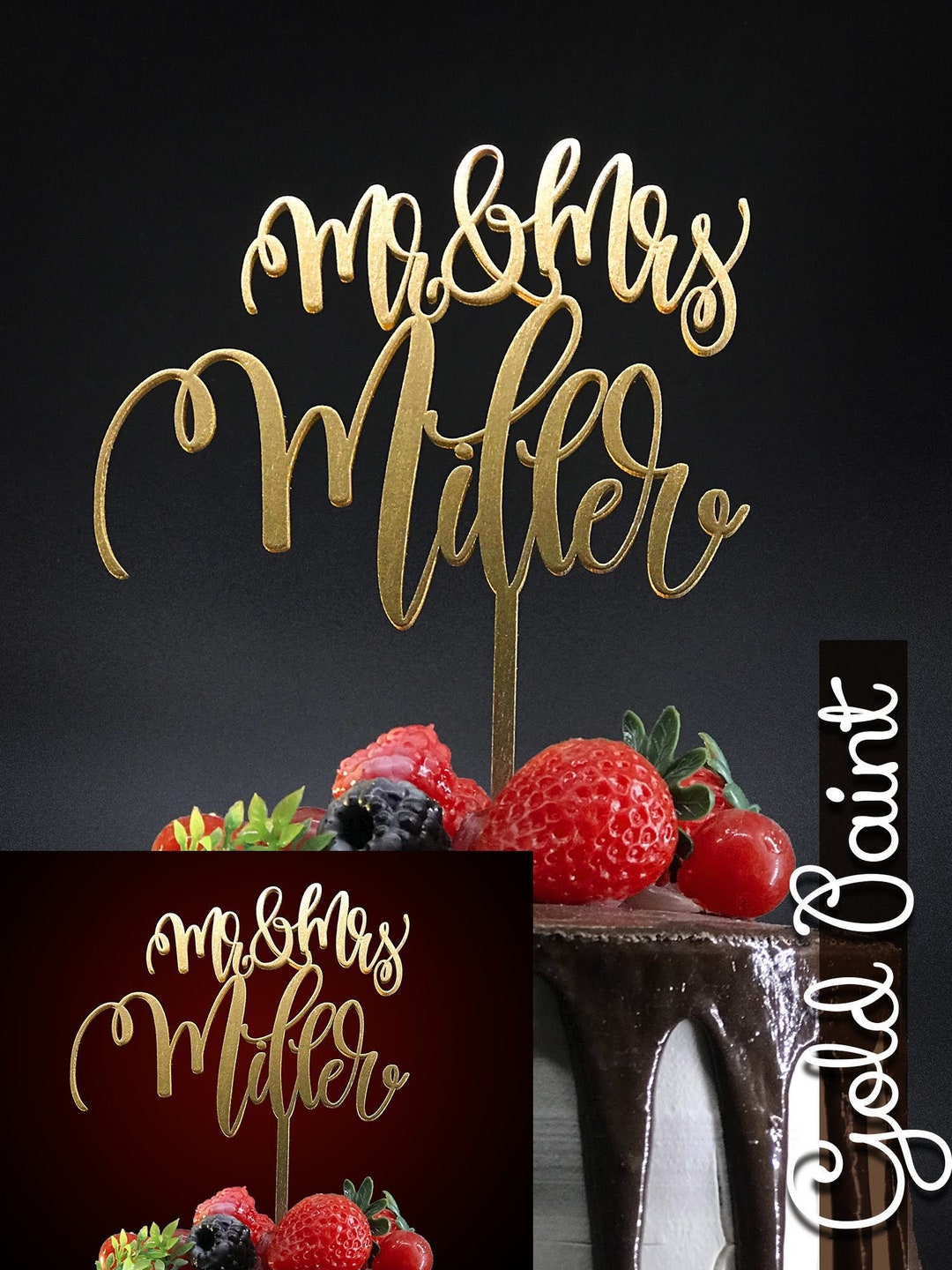 Gold Personalized Wedding Cake Topper for Wedding Wooden Cake Topper ...