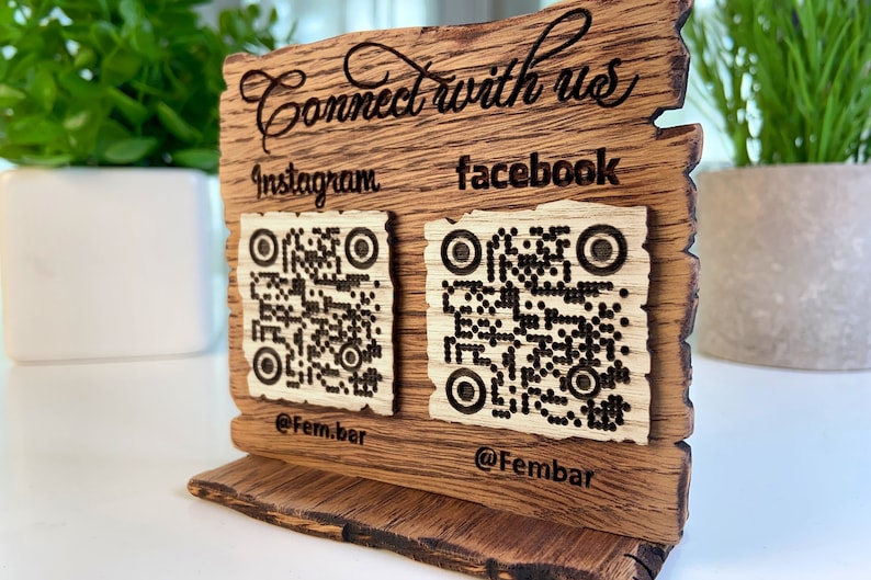 Old Wood Sign With Engraved QR Code Wood QR Code Sign Social - Etsy