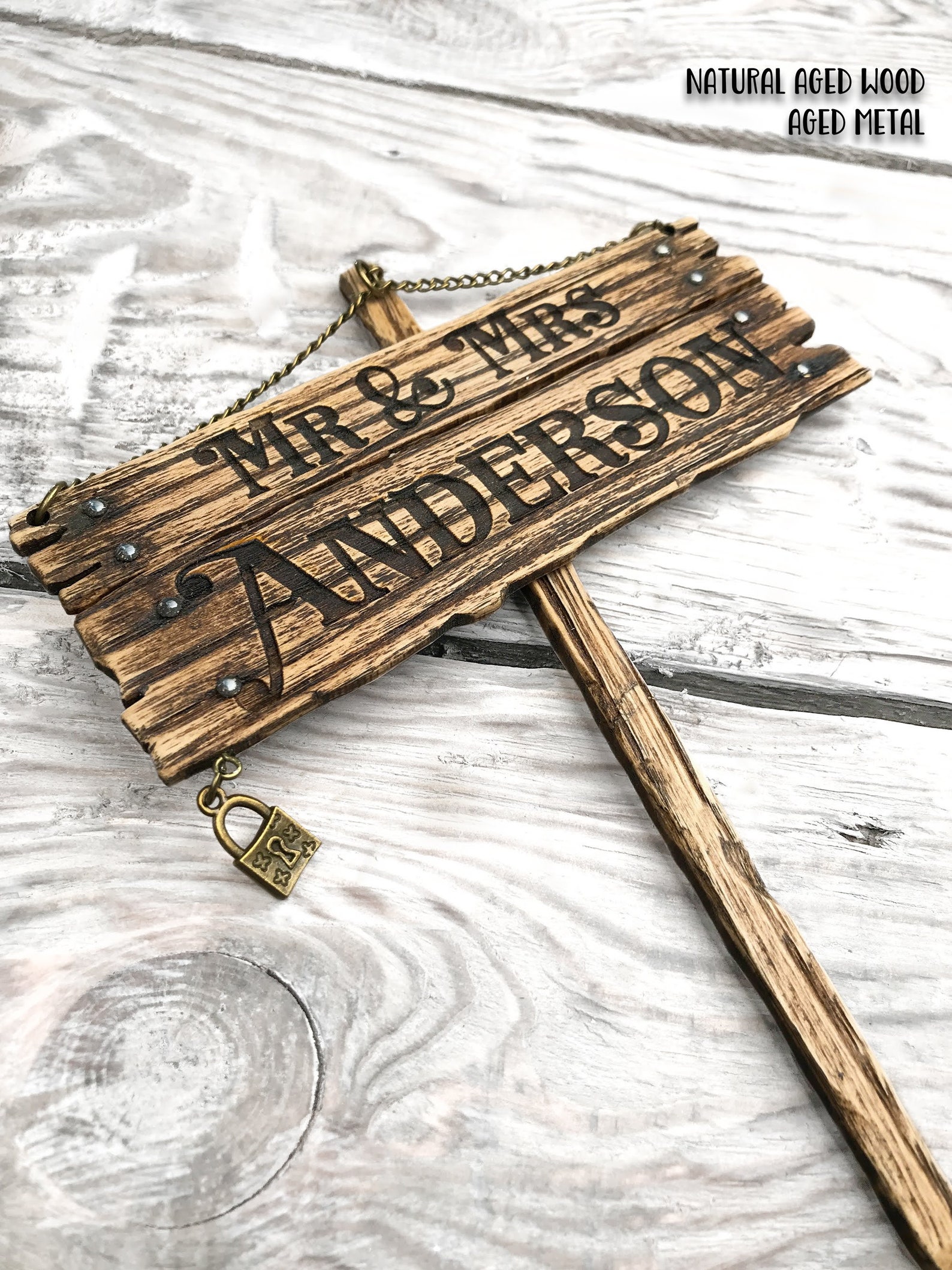 Wedding cake topper sign made of wood in an old rustic style. | Etsy