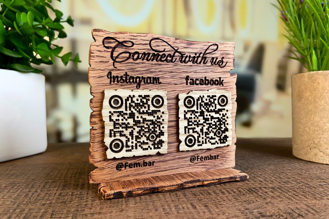 Old Wood Sign With Engraved QR Code, Wood QR Code Sign, Social Media ...