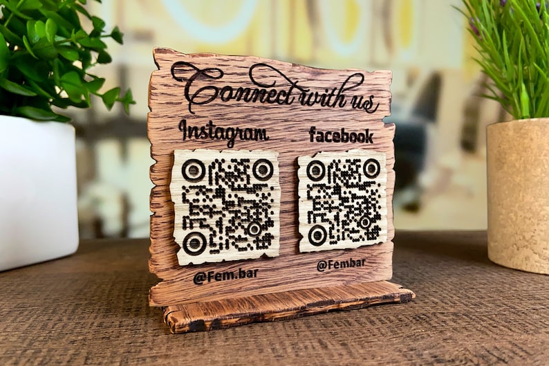 Old Wood Sign With Engraved QR Code Wood QR Code Sign Social - Etsy