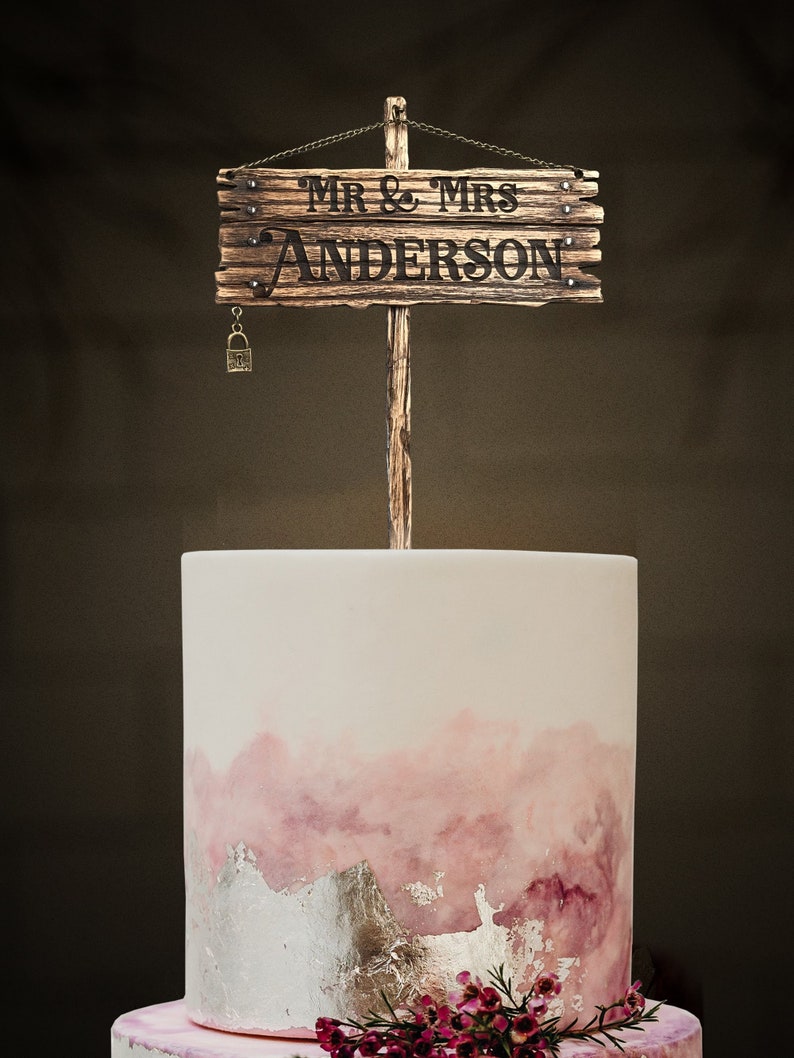 Wedding cake topper sign made of wood in an old rustic style. | Etsy