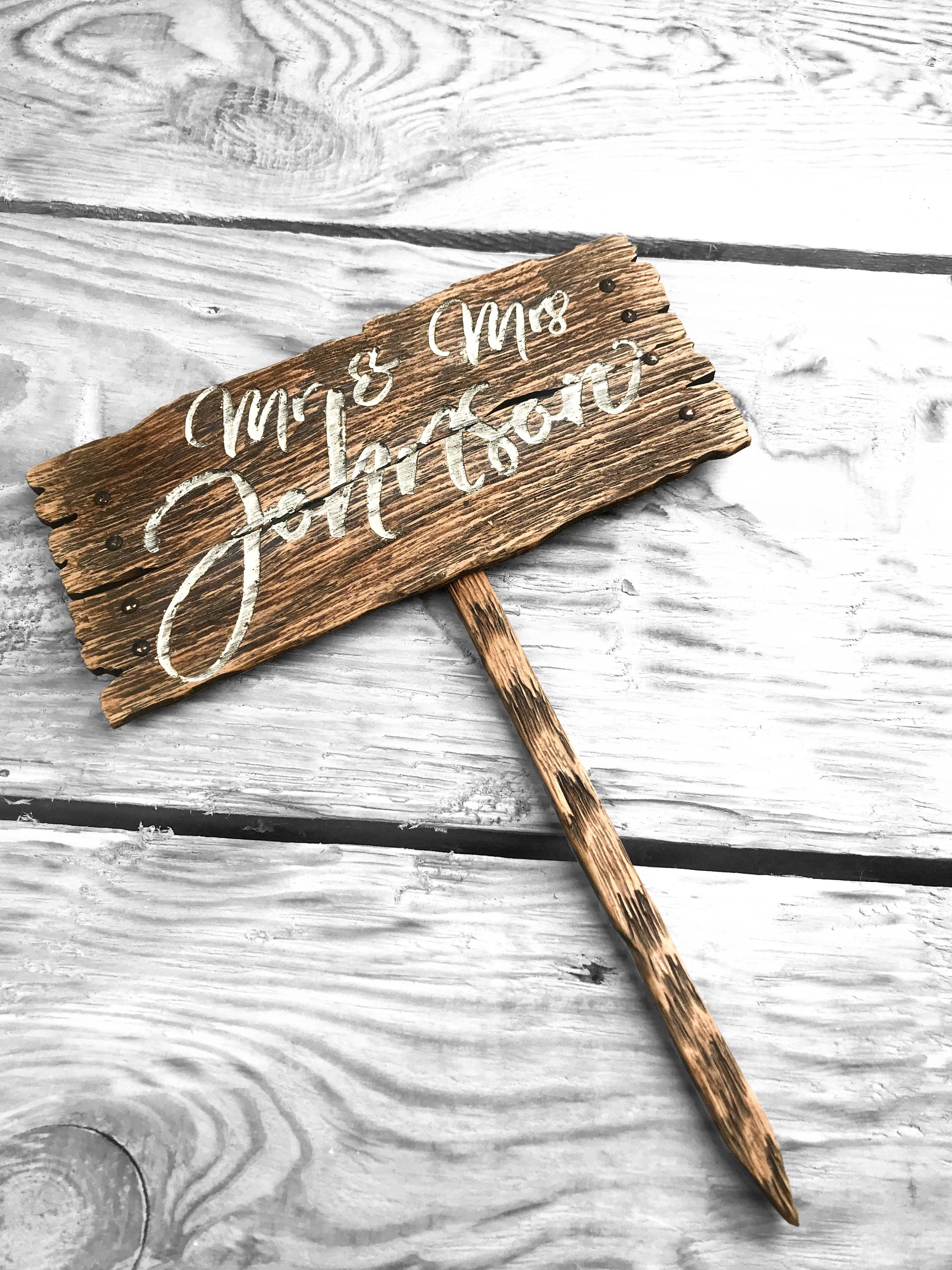 Wedding Cake Topper Similar to a Miniature Sign With White Engraving of ...