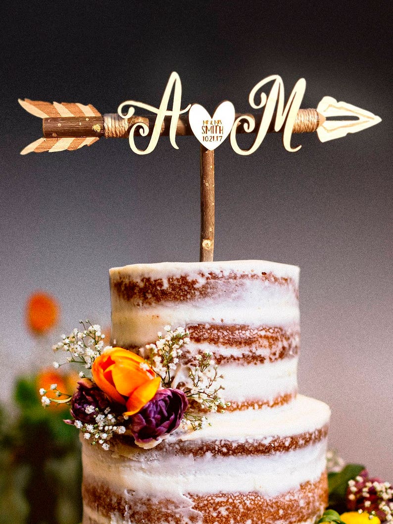 Rustic Wedding Arrow Cake Topper. Initials Cake Topper. Custom - Etsy