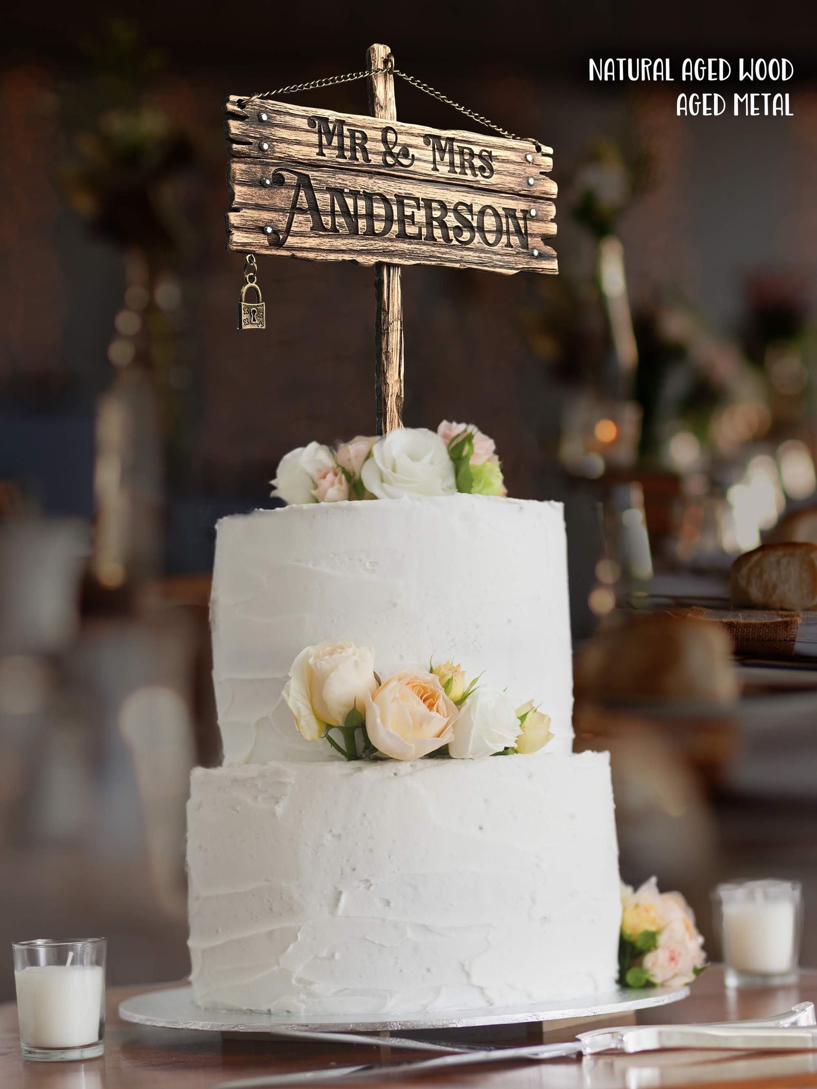 Wedding cake topper sign made of wood in an old rustic style. | Etsy