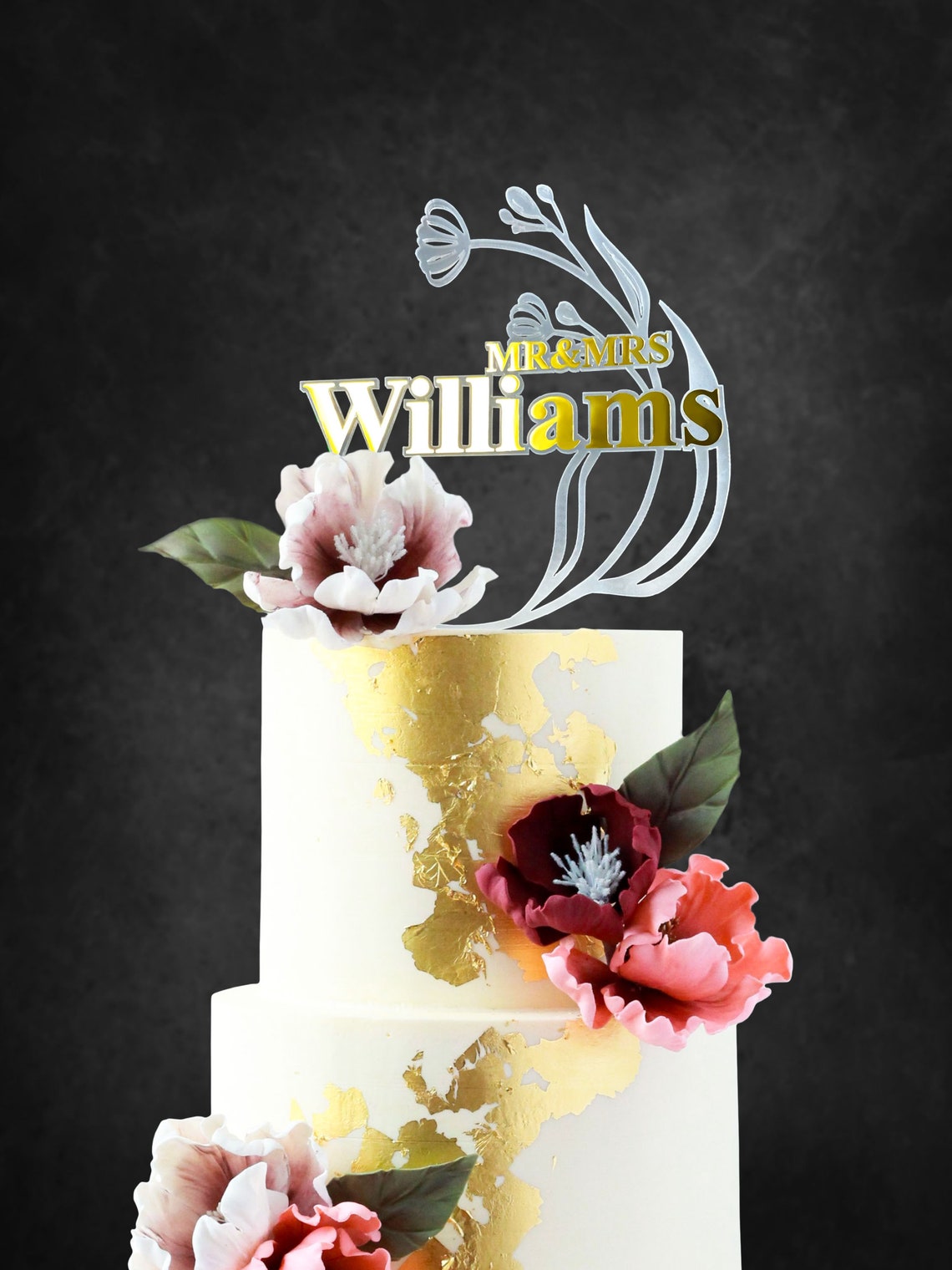 Gold Wedding Cake Topper. Frosted Acrylic and Gold or Silver - Etsy Norway