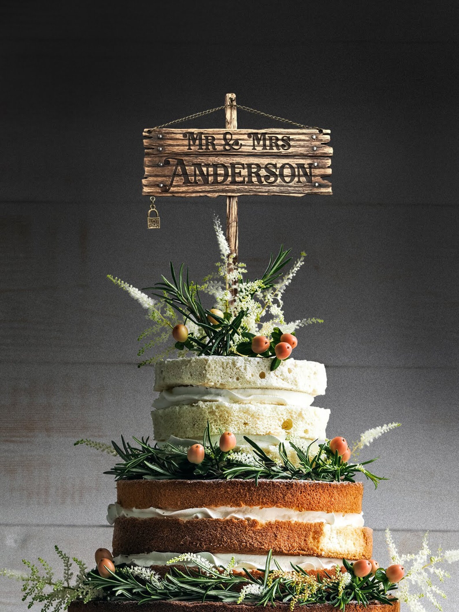 Wedding cake topper sign made of wood in an old rustic style. | Etsy