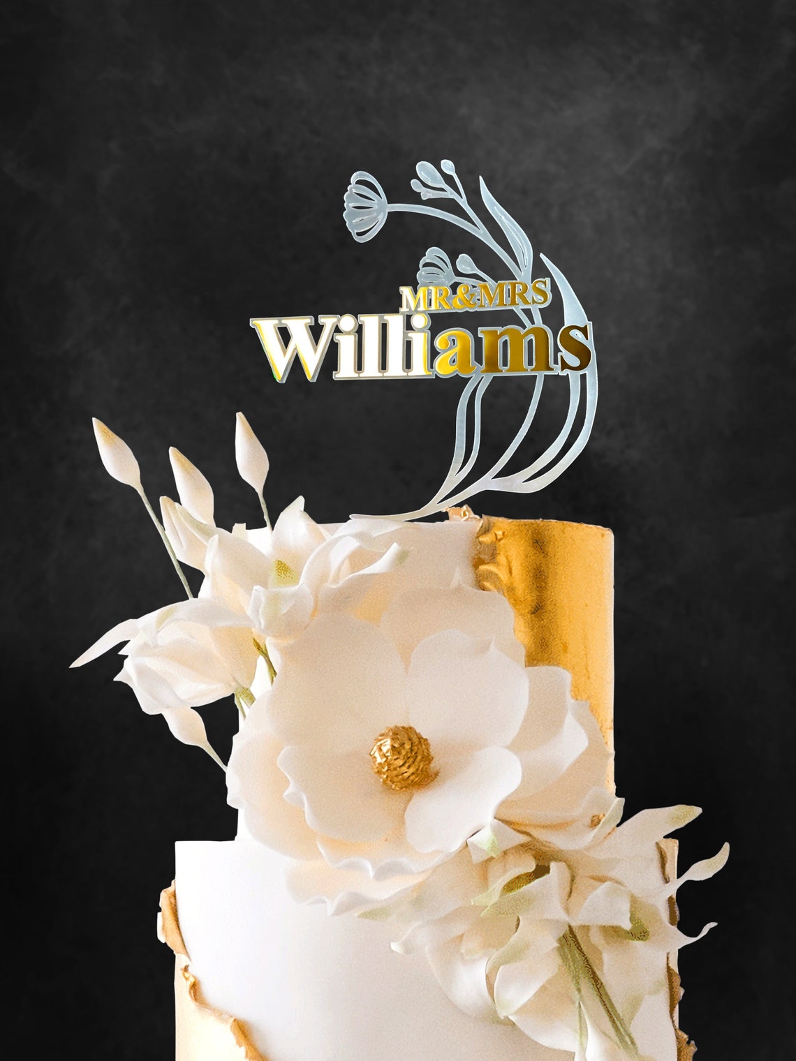 Gold Wedding Cake Topper. Frosted Acrylic and Gold or Silver - Etsy Norway