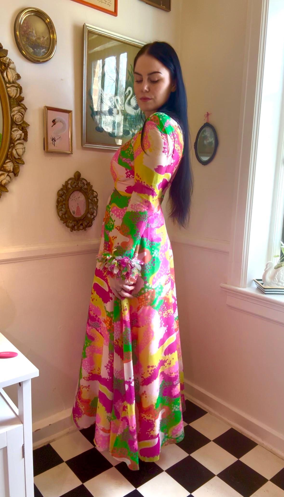 Vintage 1960's Neon Swirl Print Fringe Dress! - Etsy