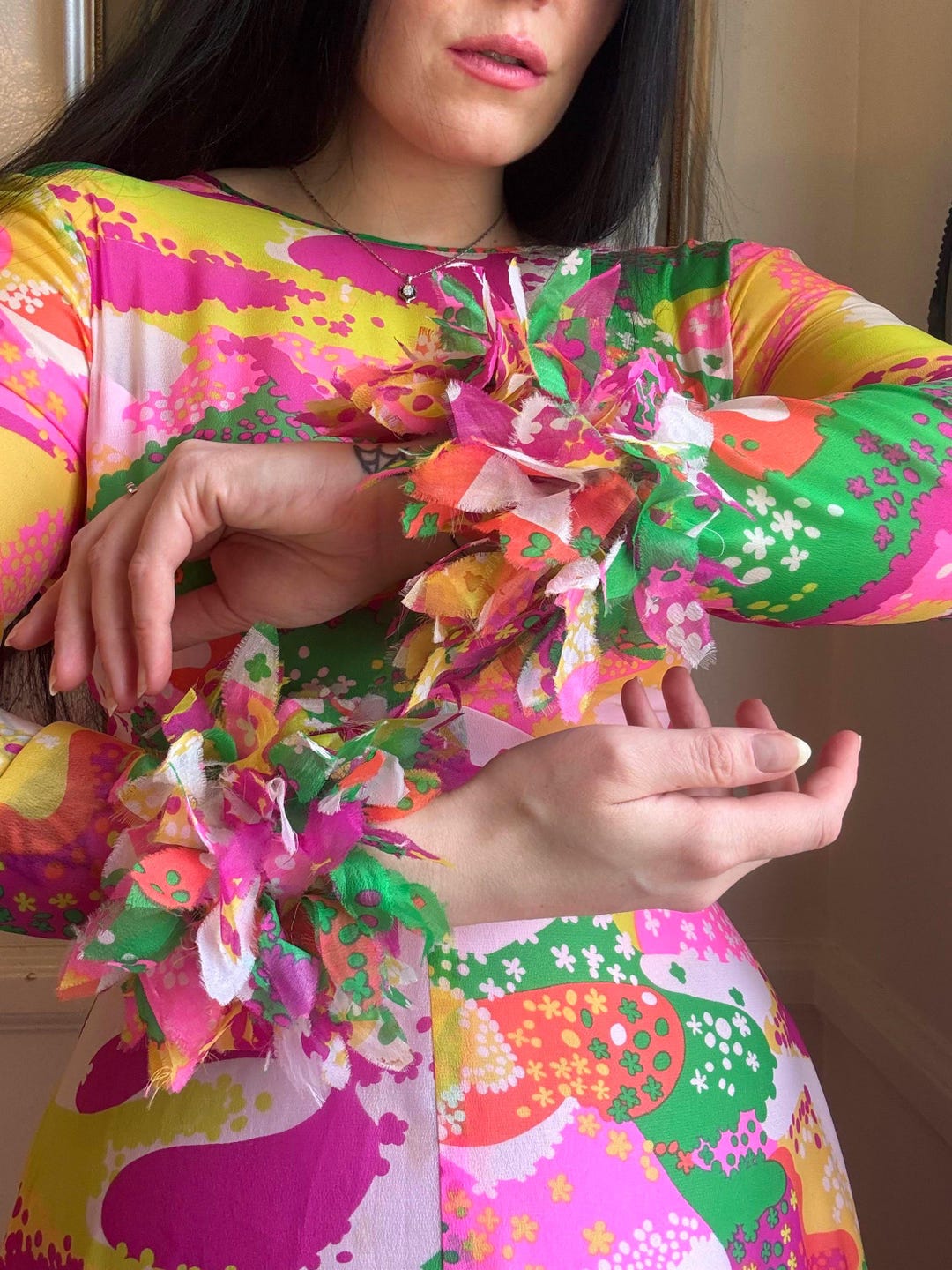 Vintage 1960's Neon Swirl Print Fringe Dress! - Etsy
