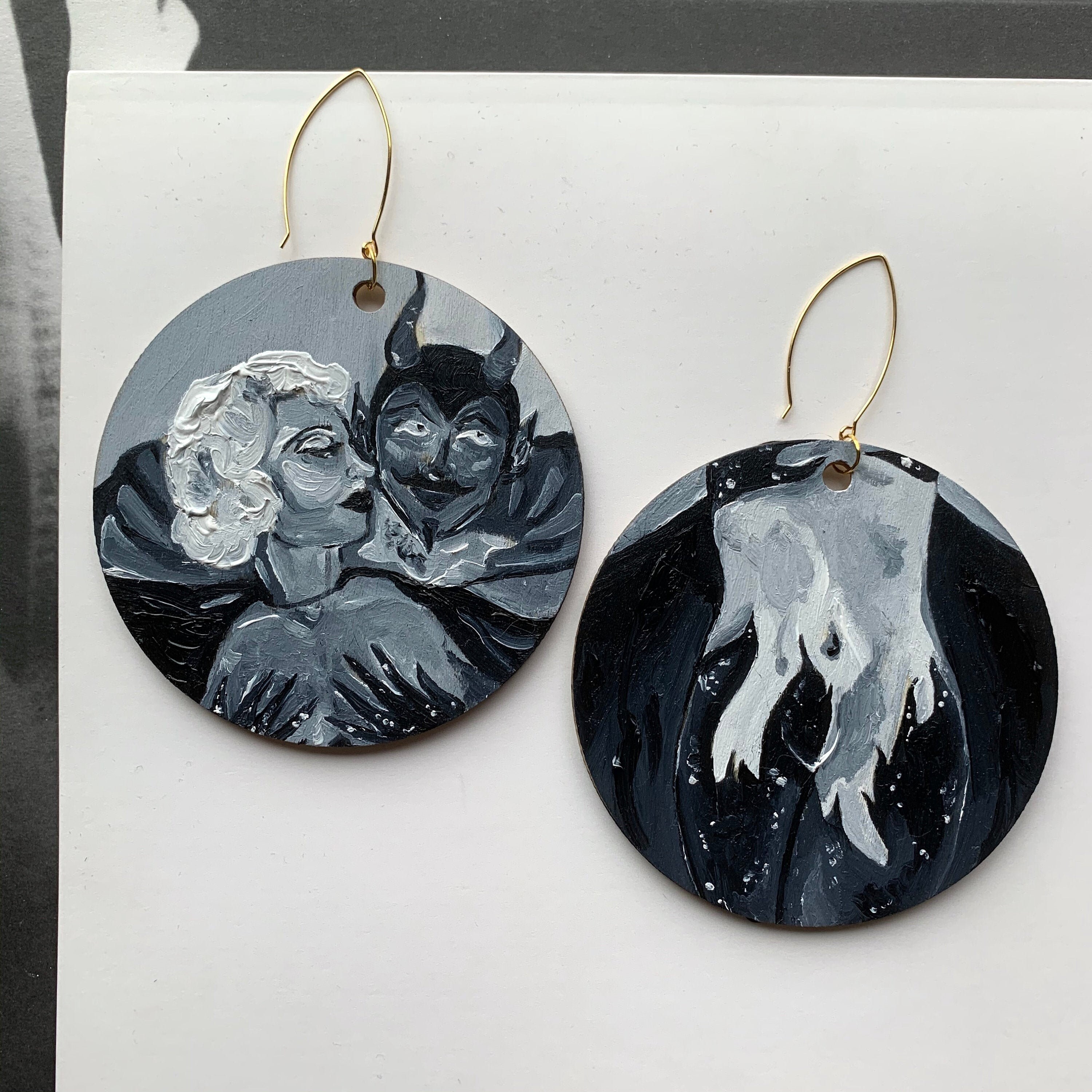 Satan Burlesque Featuring Marian Martin Oil Painted Portrait Earrings ...