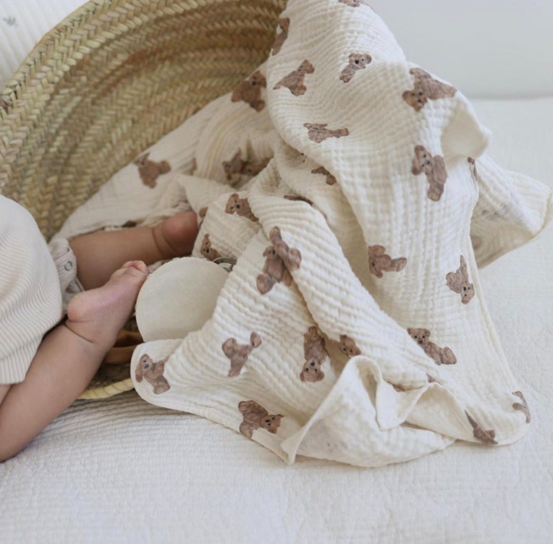 Teddy Bear Blanket Breathable Muslin Swaddle Blanket - Etsy