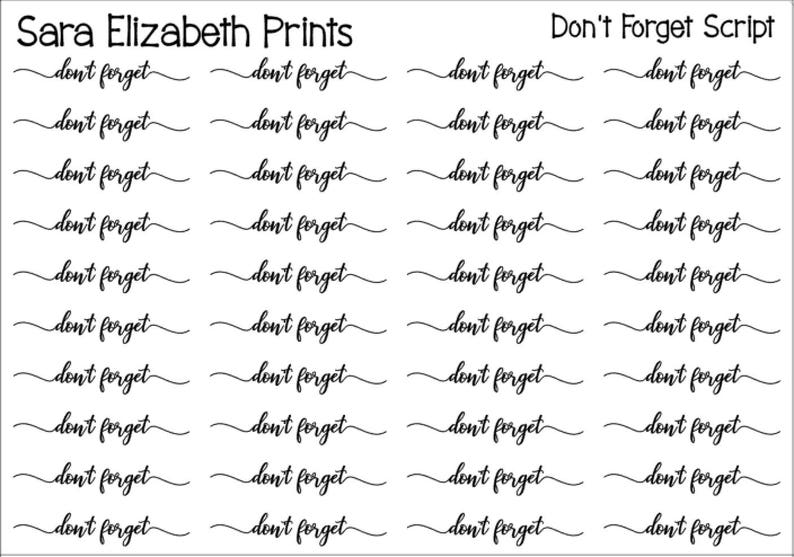 Don't Forget Script Planner Stickers - Etsy
