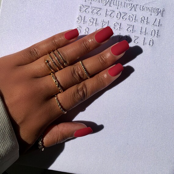 Vintage Red Matte Red Short Square Press On Nails Lavaa Beauty