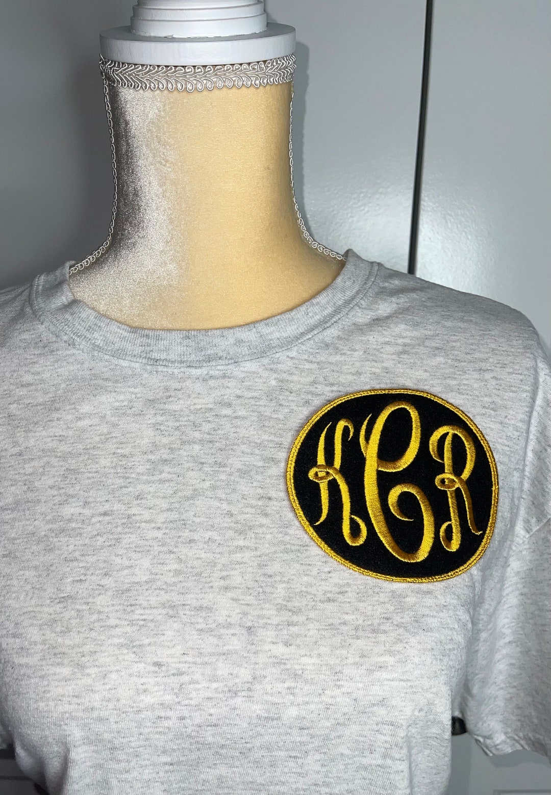 JUMBO Monogrammed Iron-on Patch - Gold on Black Felt Fabric - Etsy