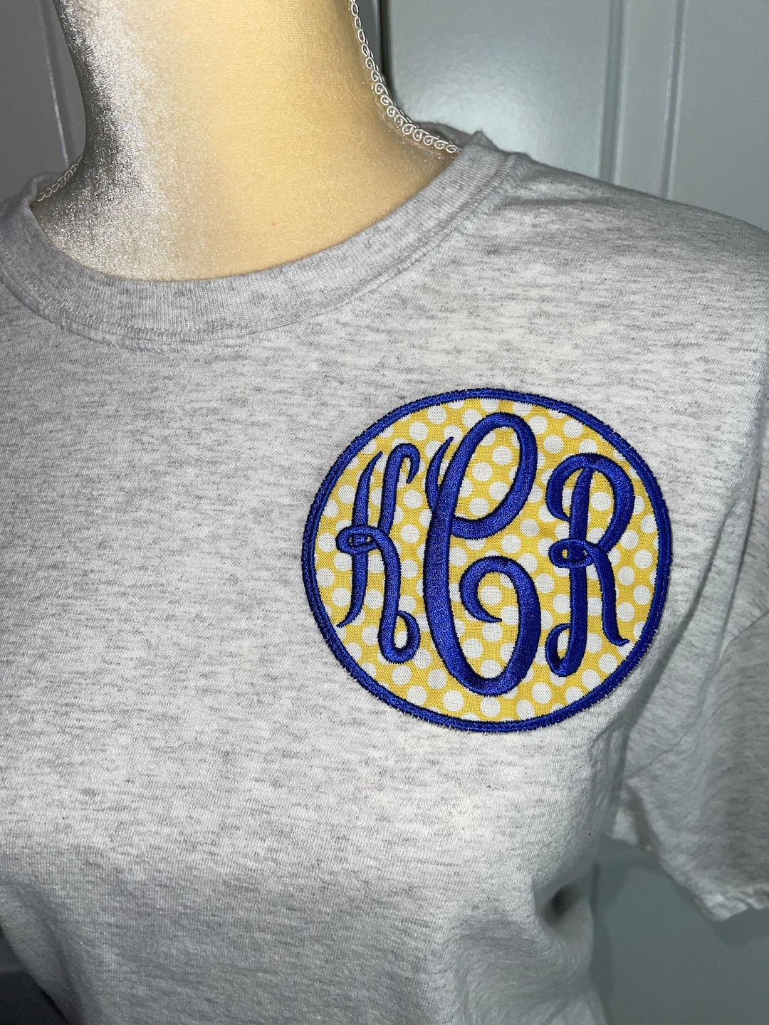 JUMBO Monogrammed Iron-on Patch - Royal/gold Polka Dots - Etsy