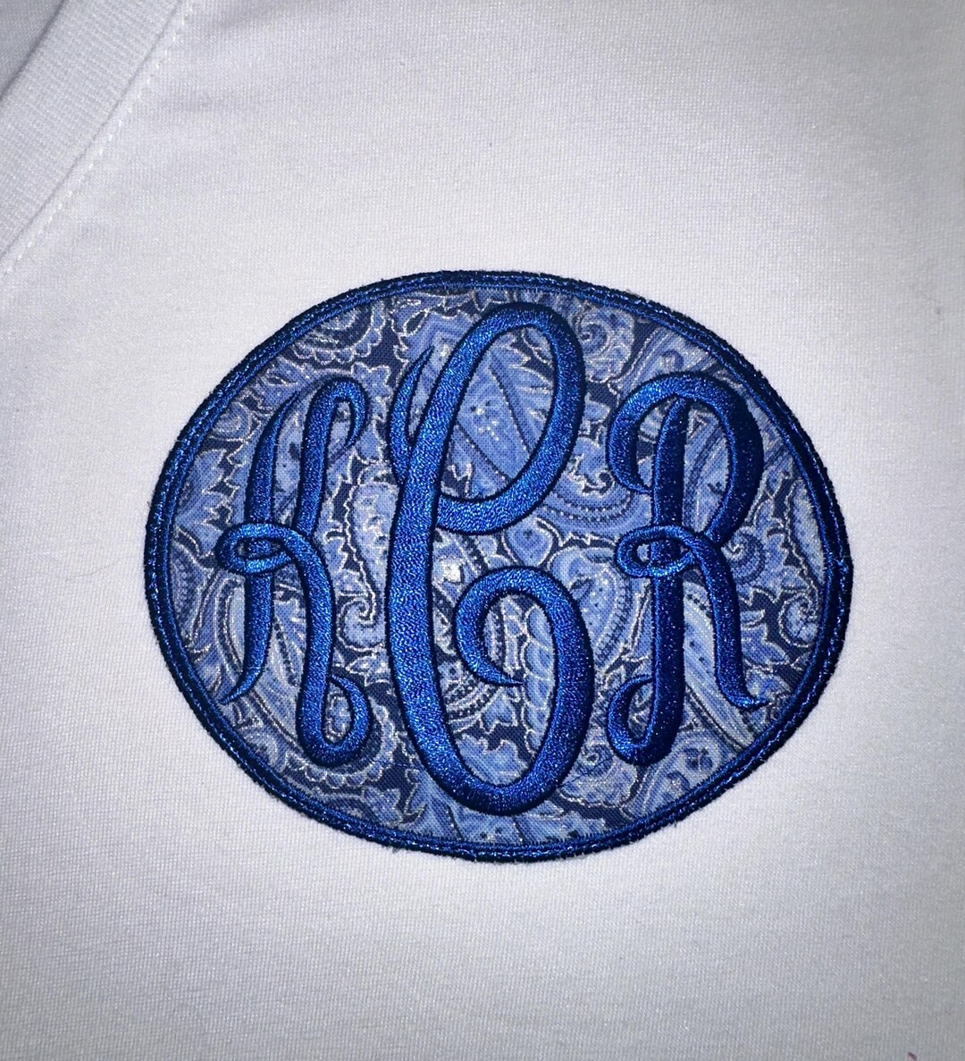 JUMBO Monogrammed Iron-on Patch - Blue on Blue Paisley - Etsy